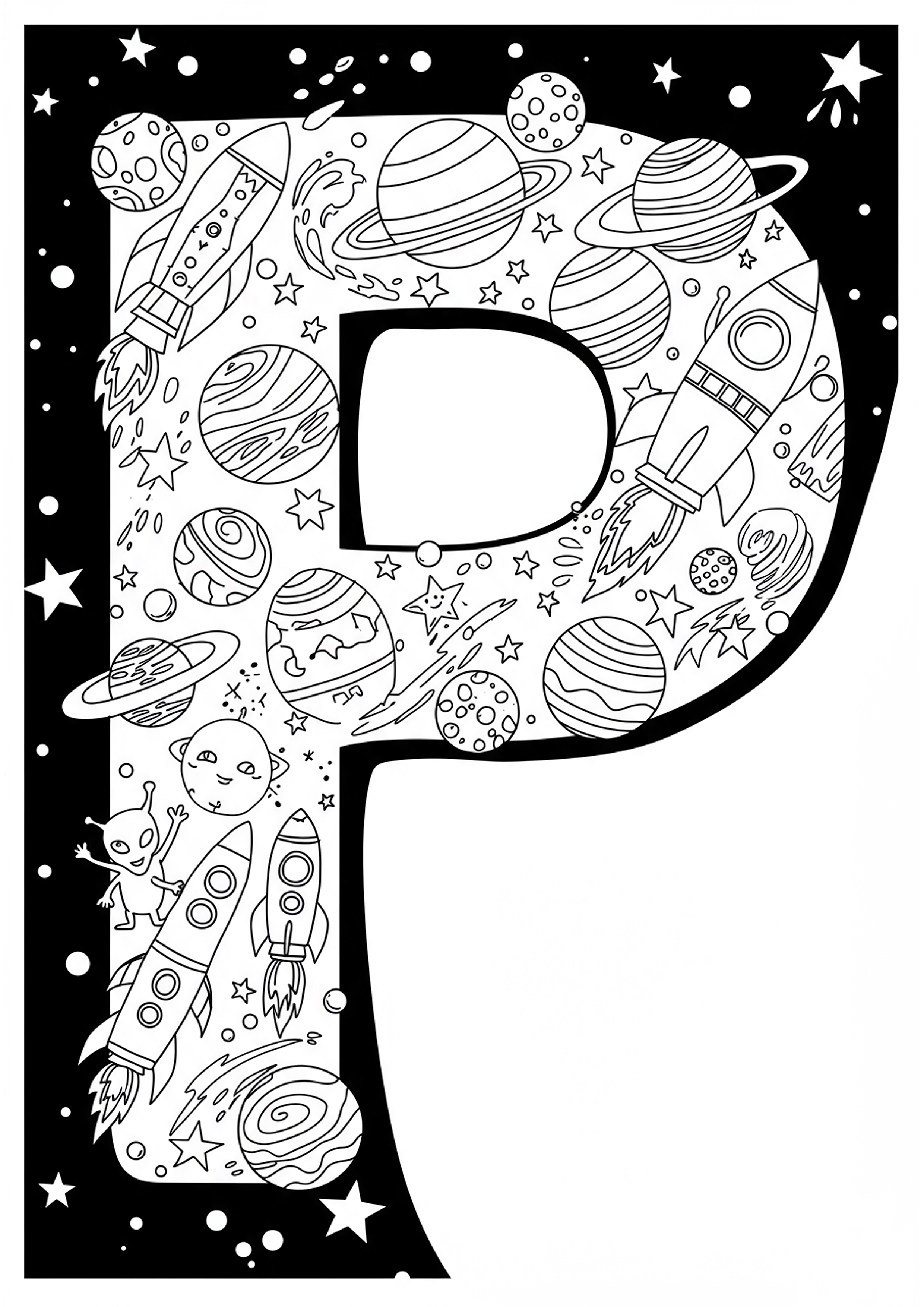 Letter P Picnic of Planets Outer Space Coloring Page - Free Coloring ...