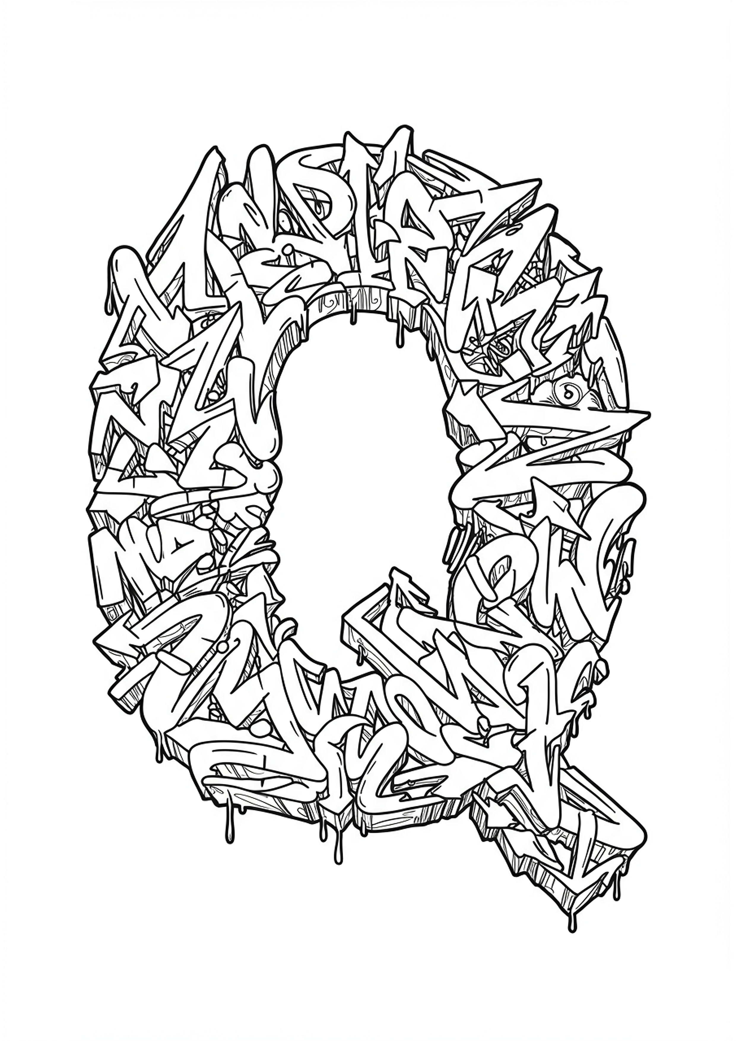 Letter Q in Graffiti Street Art - Free Coloring Page | TryColoringPages