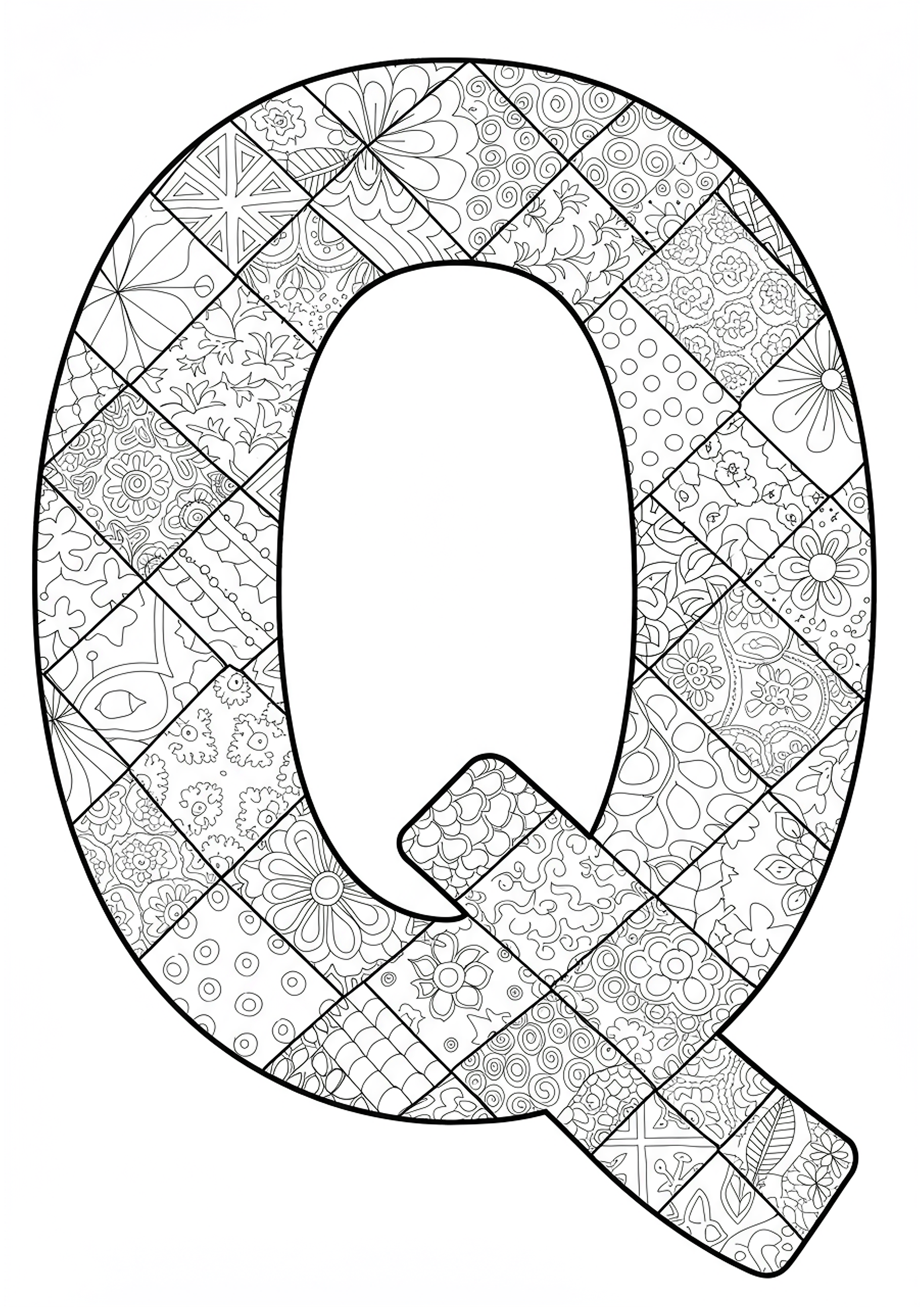 Letter Q with Quilt Patchwork Patterns - Free Coloring Page ...