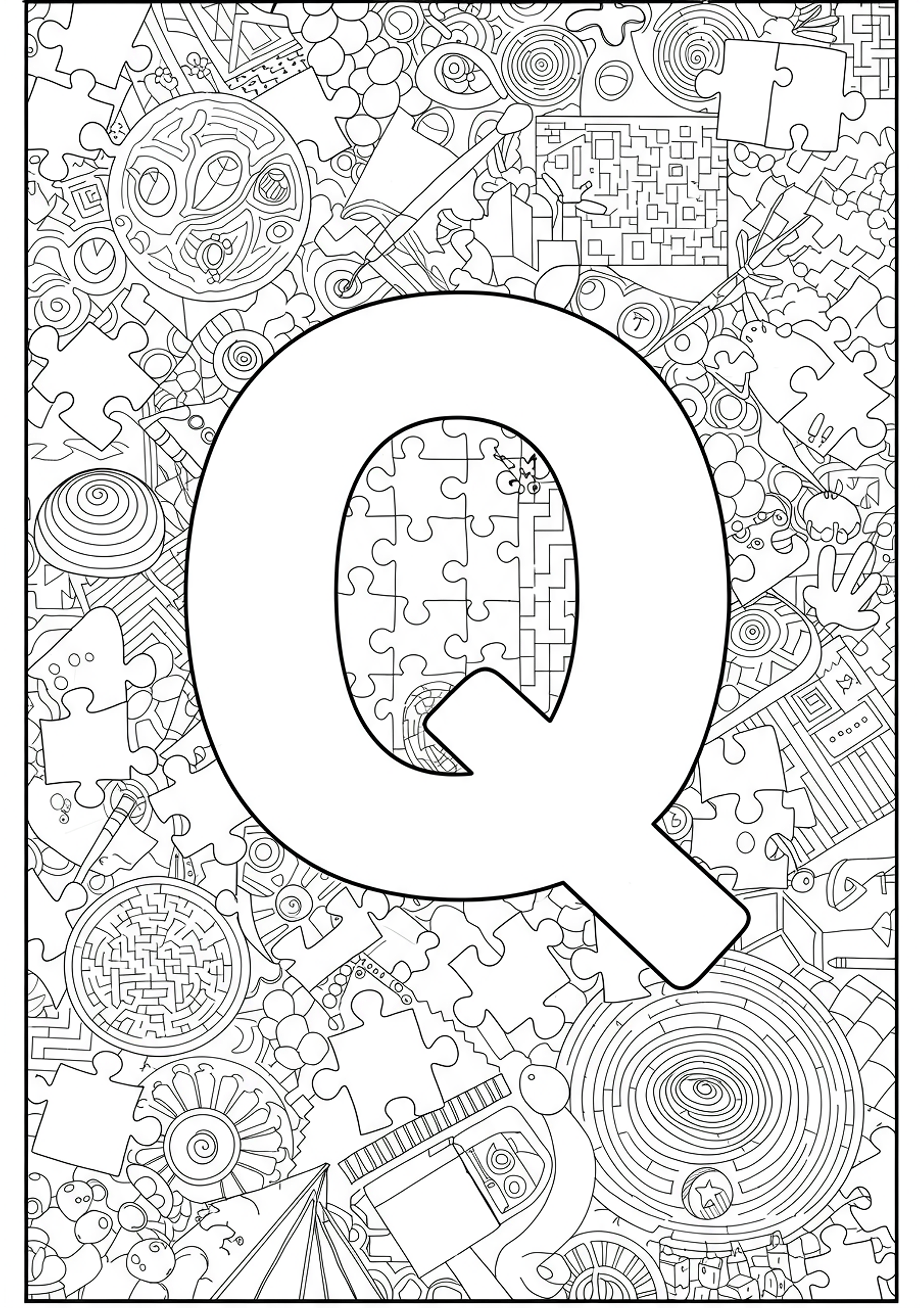Letter Q with Quizzical Puzzle Patterns - Free Coloring Page ...