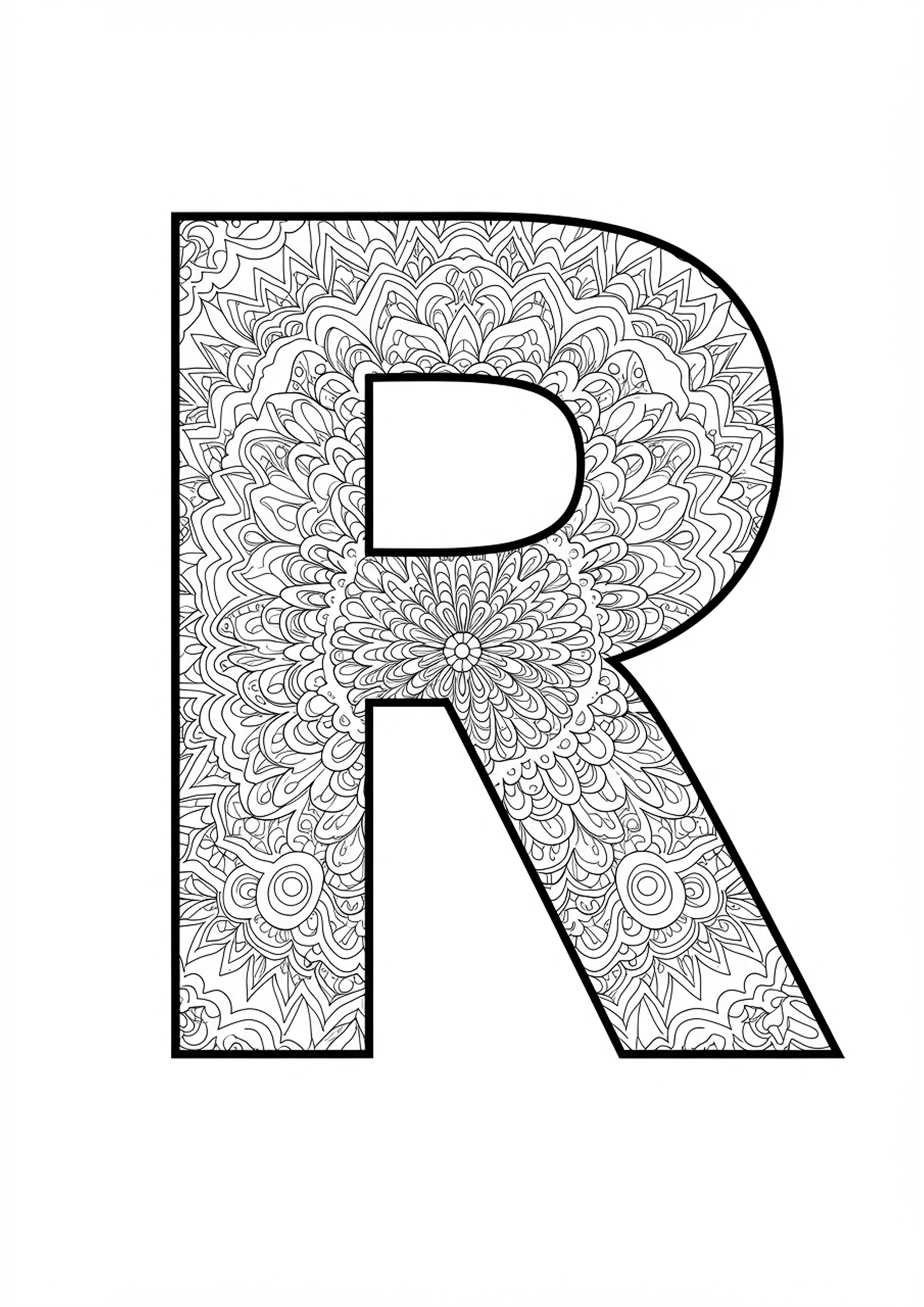 Letter R Mandala Art Deco Maze - Free Coloring Page | TryColoringPages