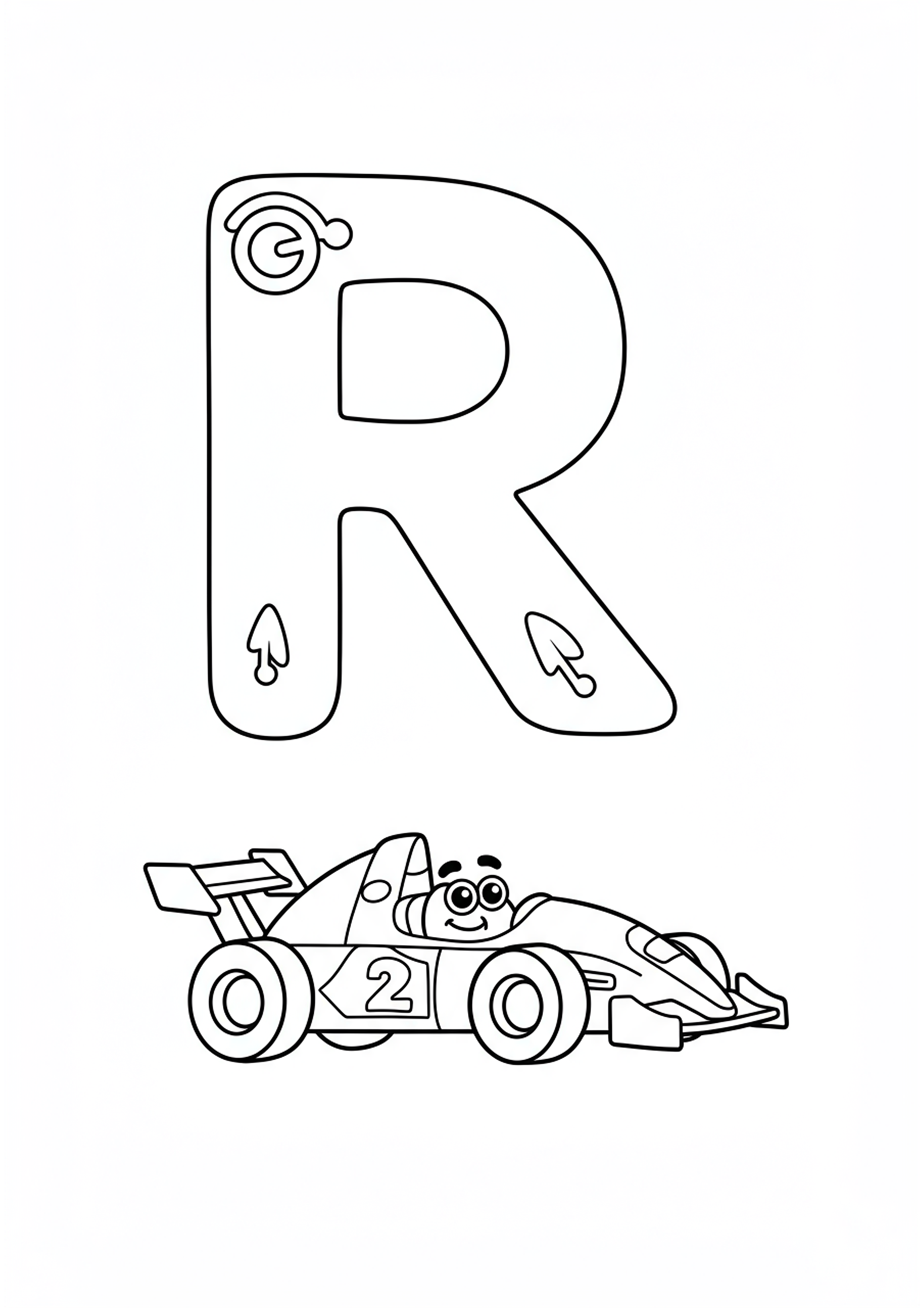 Letter R with a Racecar Coloring Page - Free Coloring Page ...