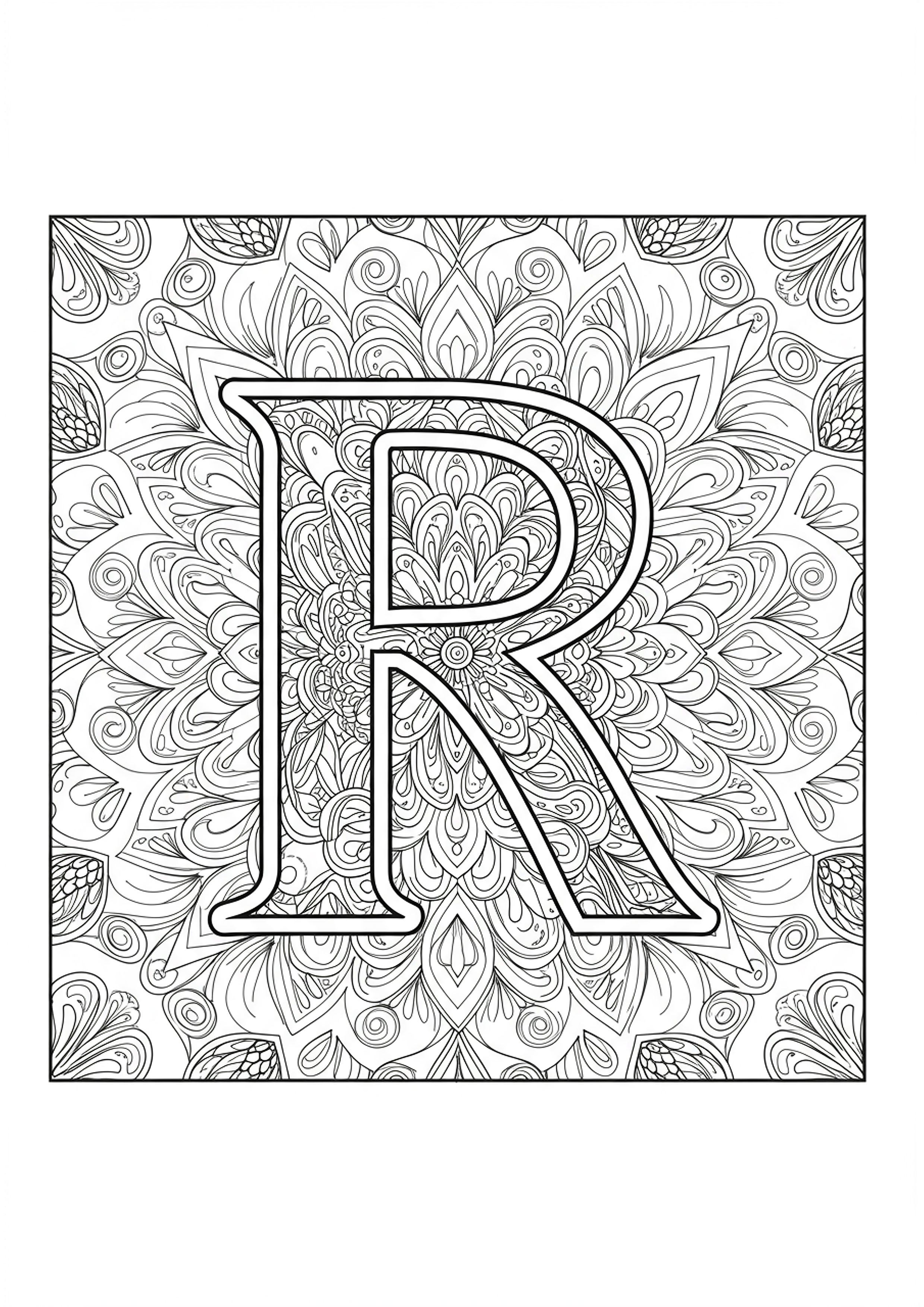 Letter R with Mandala Art Nouveau Patterns - Free Coloring Page ...