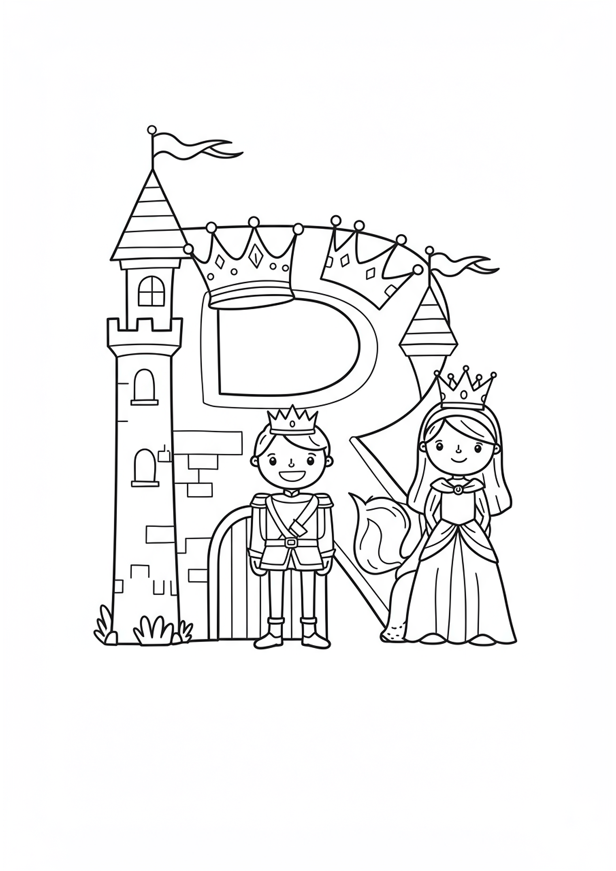 Letter R with Royalty and Castles Coloring Page - Free Coloring Page ...