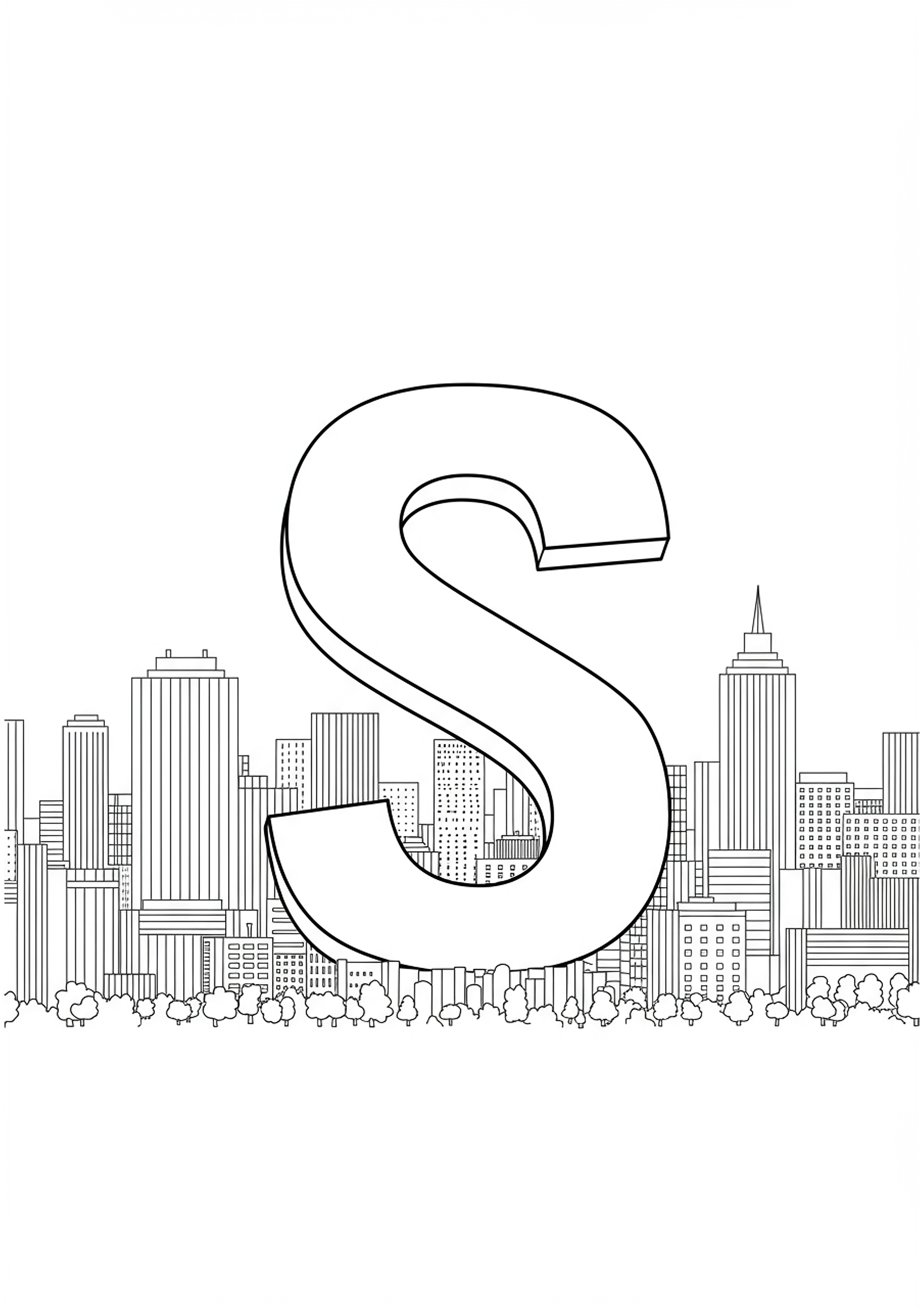 Letter S City Skyline Coloring Page - Free Coloring Page | TryColoringPages