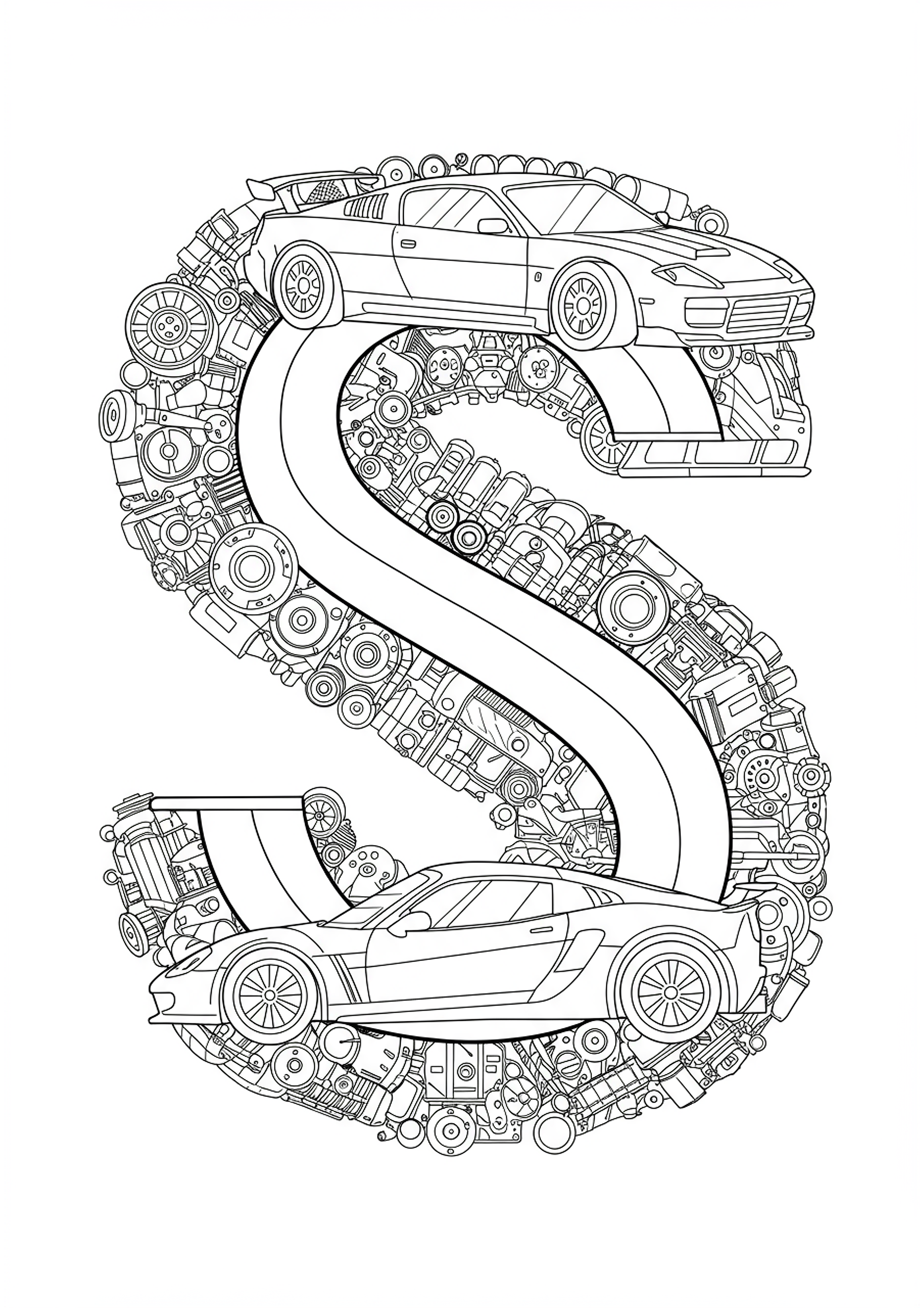 Letter S Sleek Sports Cars Blueprint Coloring Page - Free Coloring Page ...