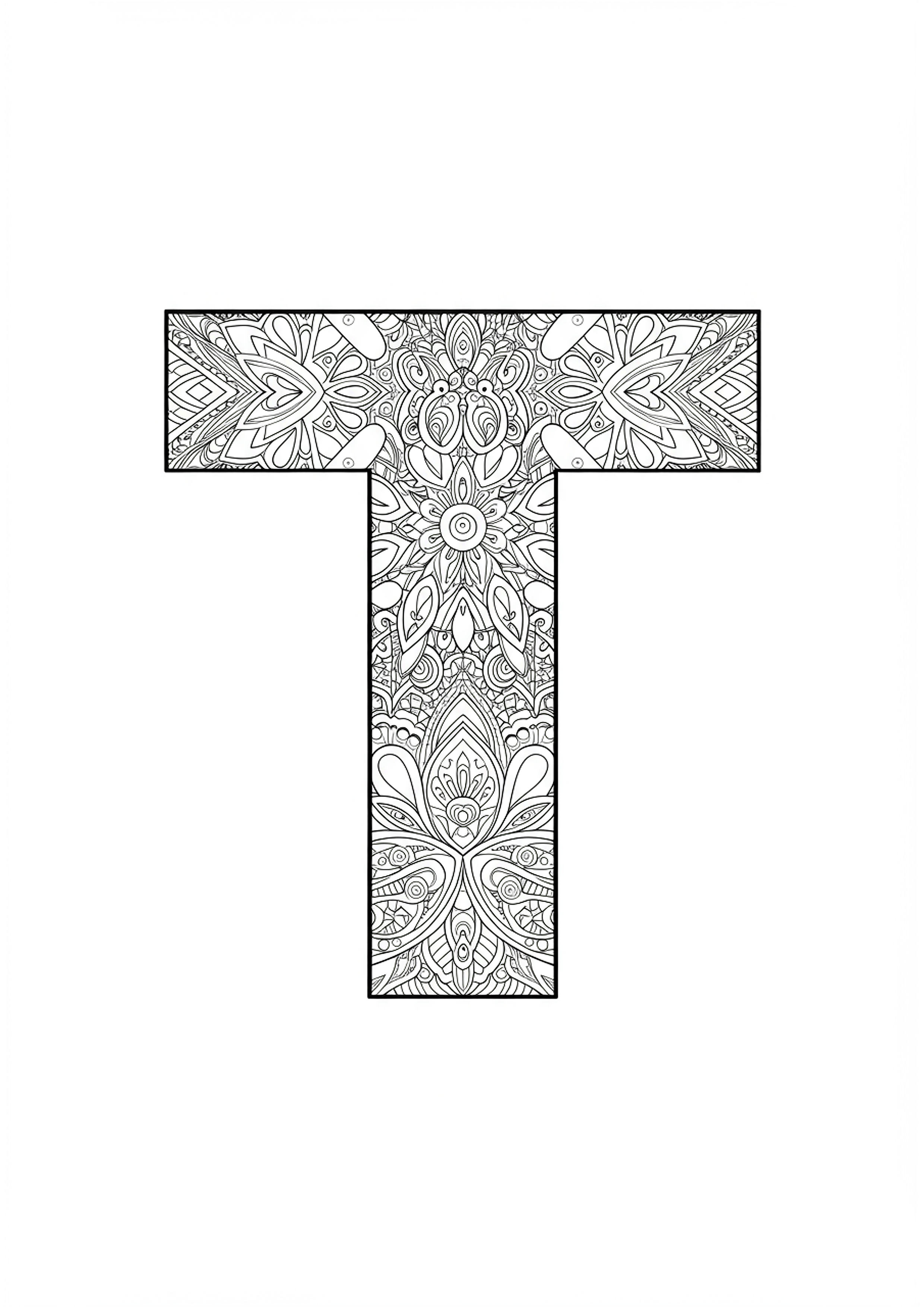 Letter T Mandala with Tessellation Patterns - Free Coloring Page ...
