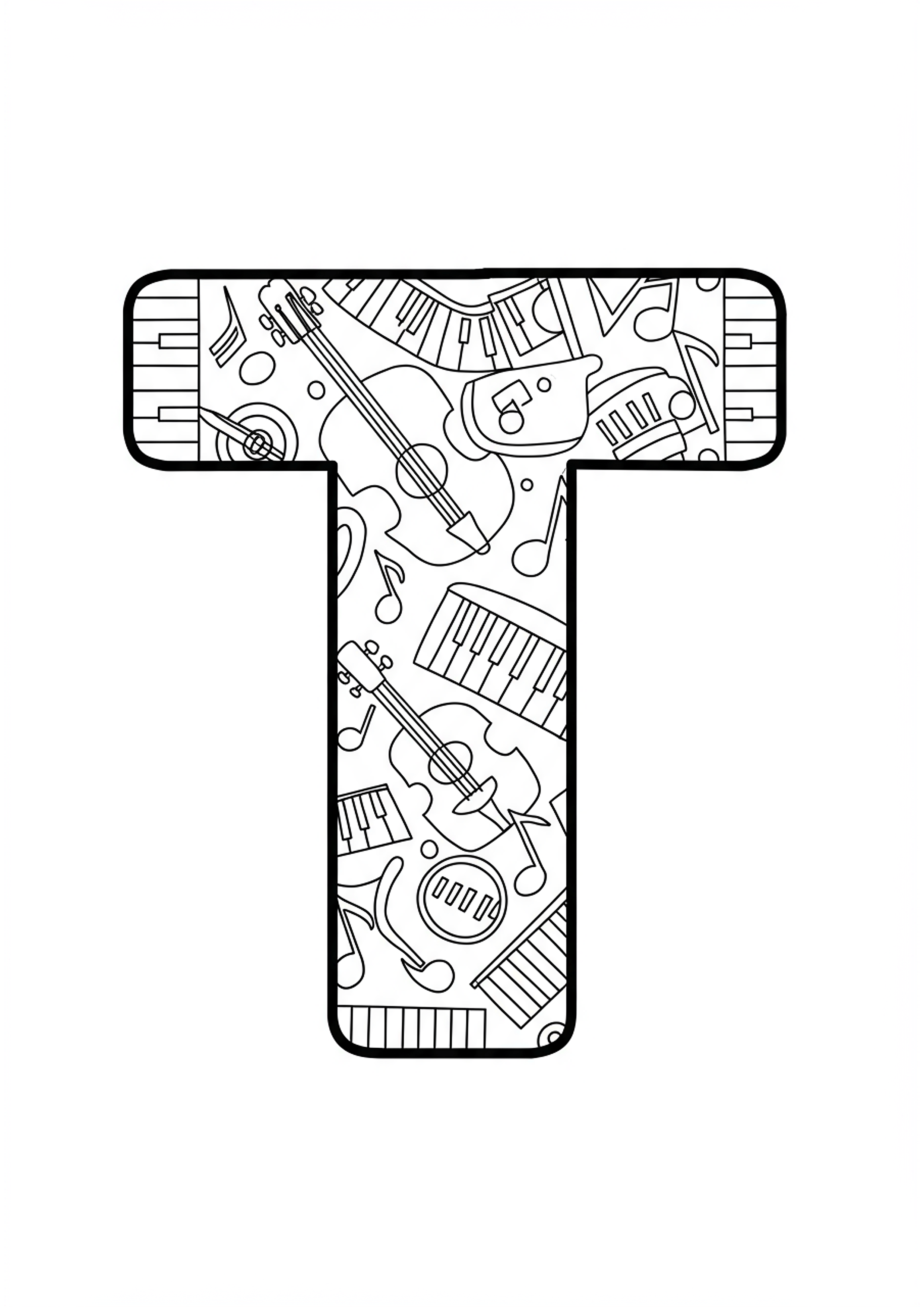 Letter T with Musical Tunes - Free Coloring Page | TryColoringPages