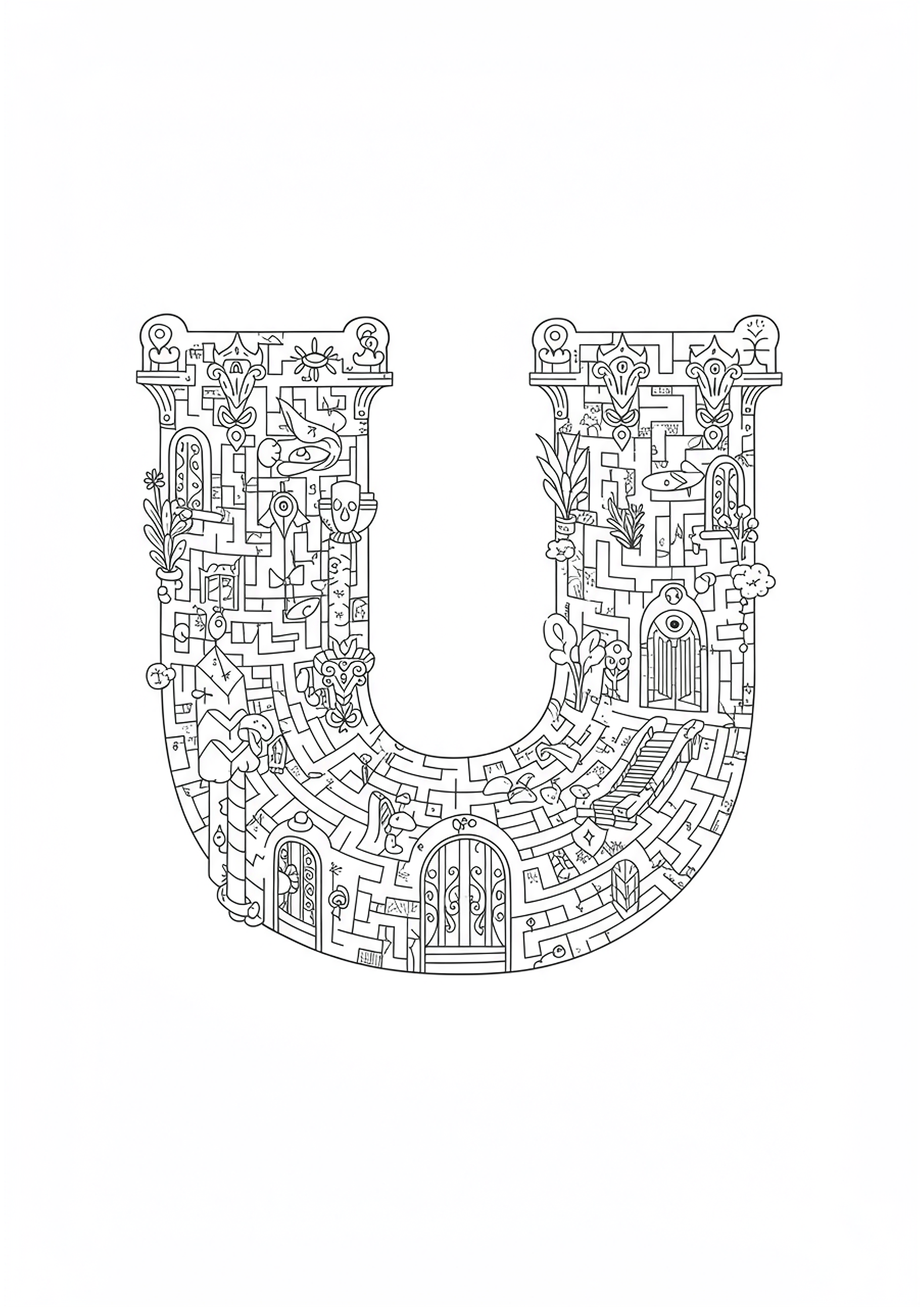 Letter U Uncharted Labyrinth Coloring Page - Free Coloring Page ...