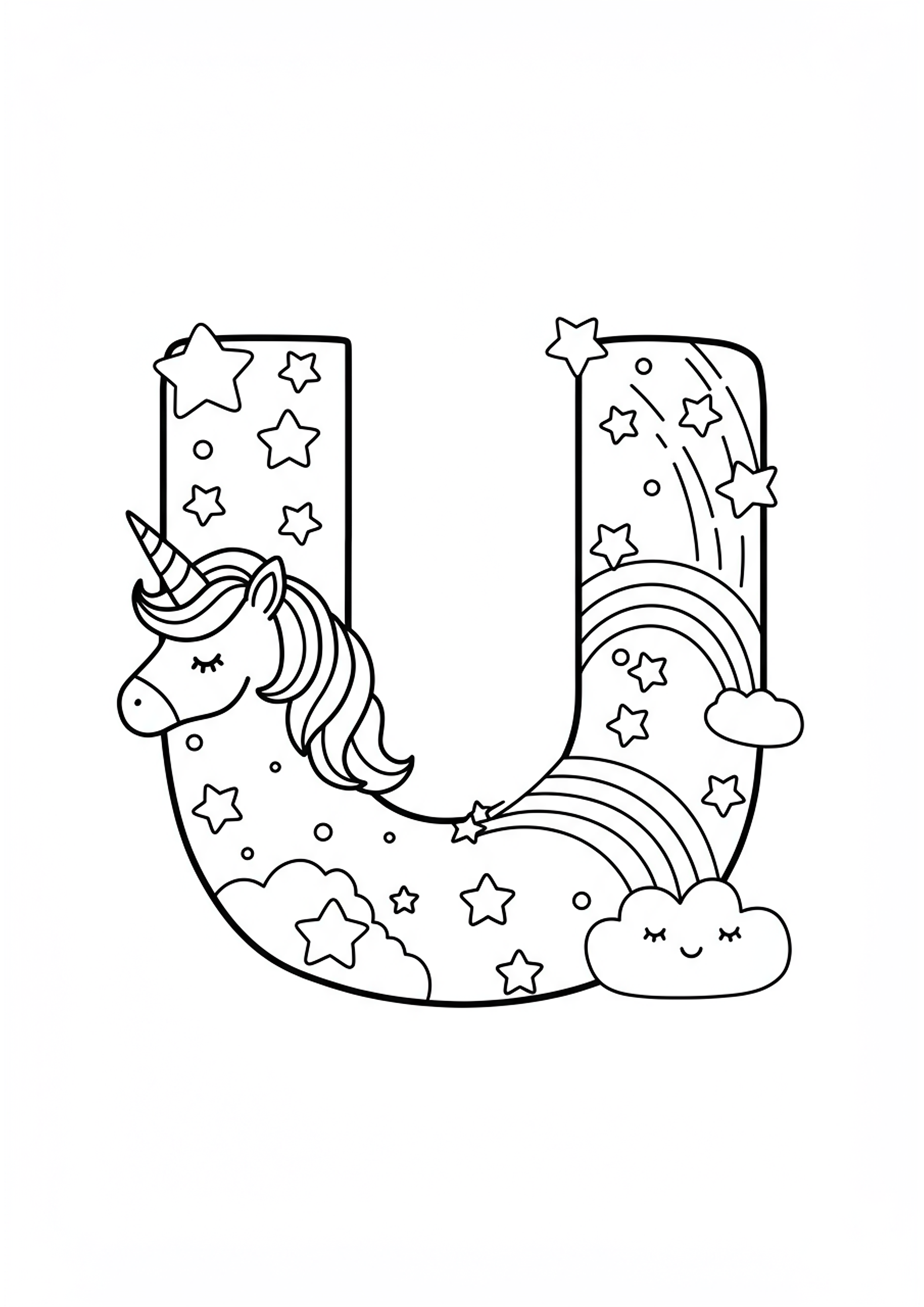 Letter U Unicorn Magic Coloring Page - Free Coloring Page ...