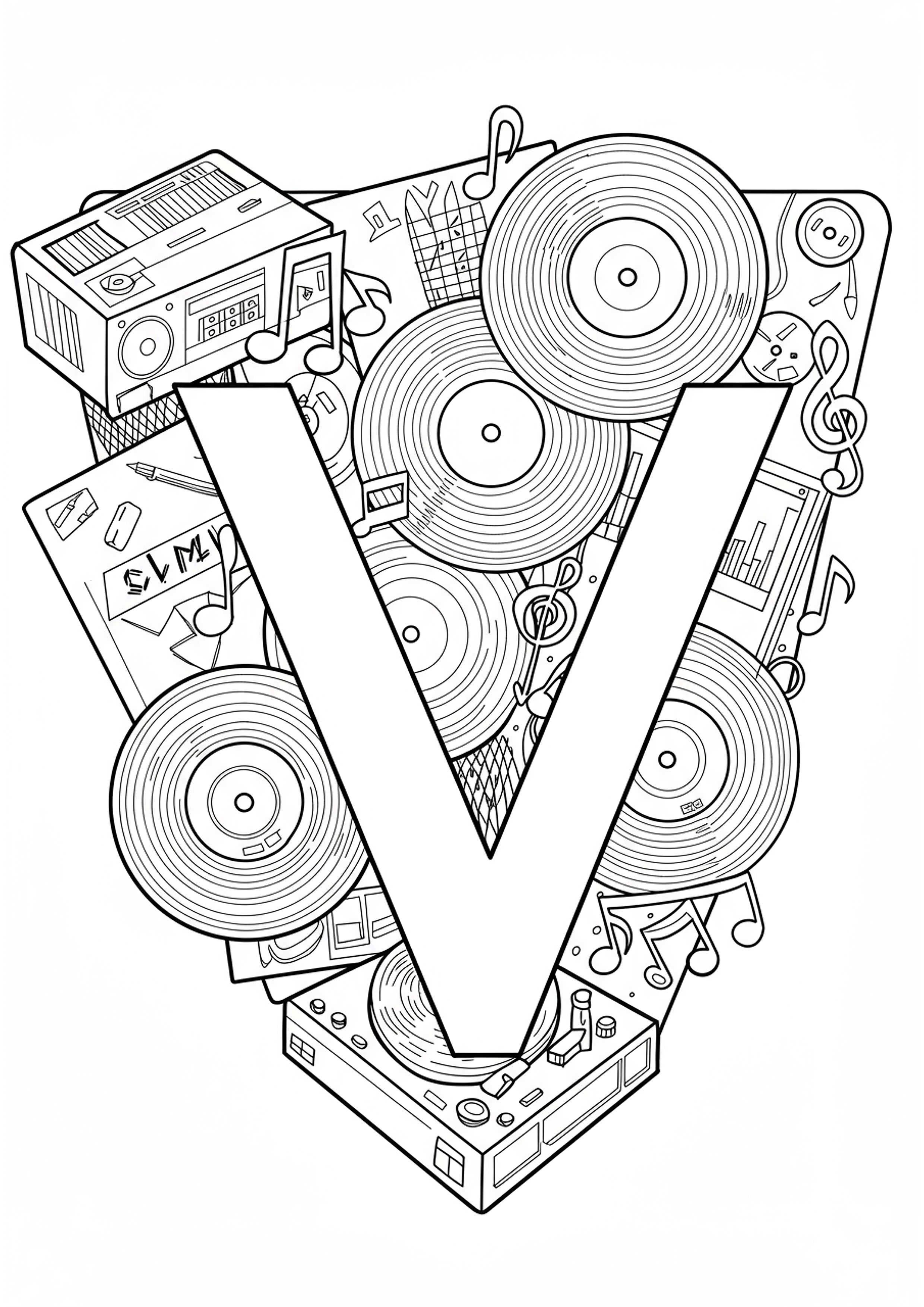 Letter V Coloring Page – Vibrant Vintage Vinyl - Free Coloring Page ...