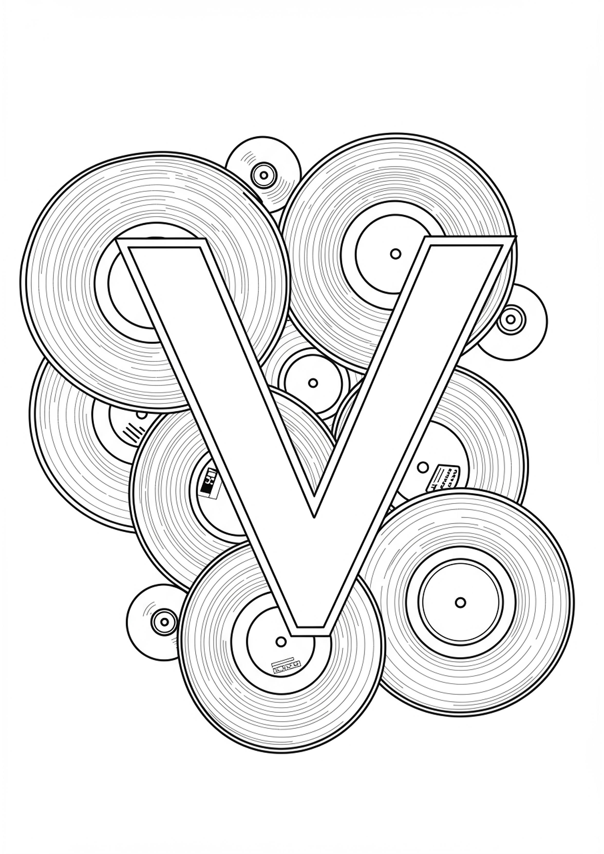 Letter V Coloring Page - Vintage Vinyl Records - Free Coloring Page ...
