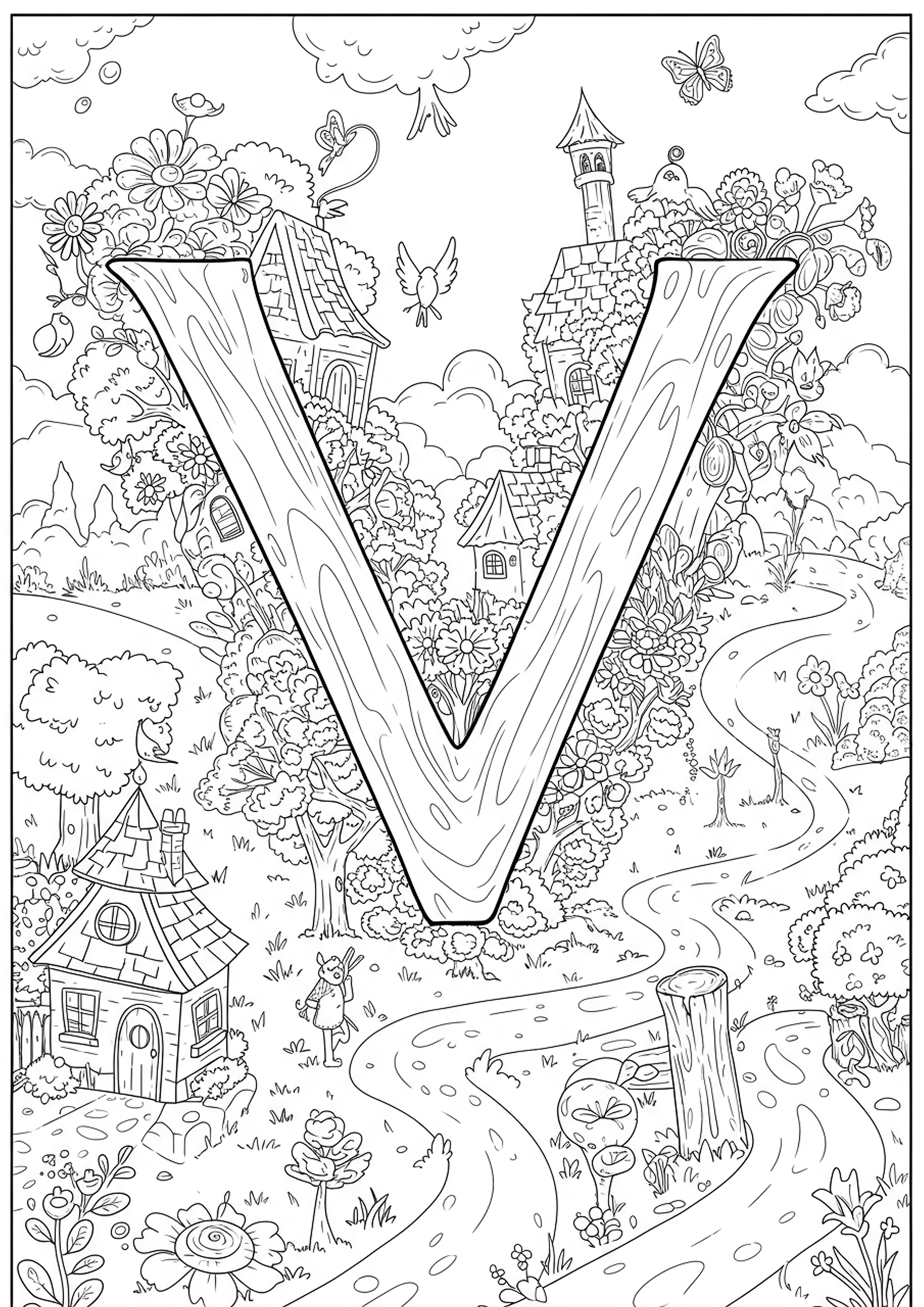 Letter V in the Magical Village Coloring Page - Free Coloring Page ...