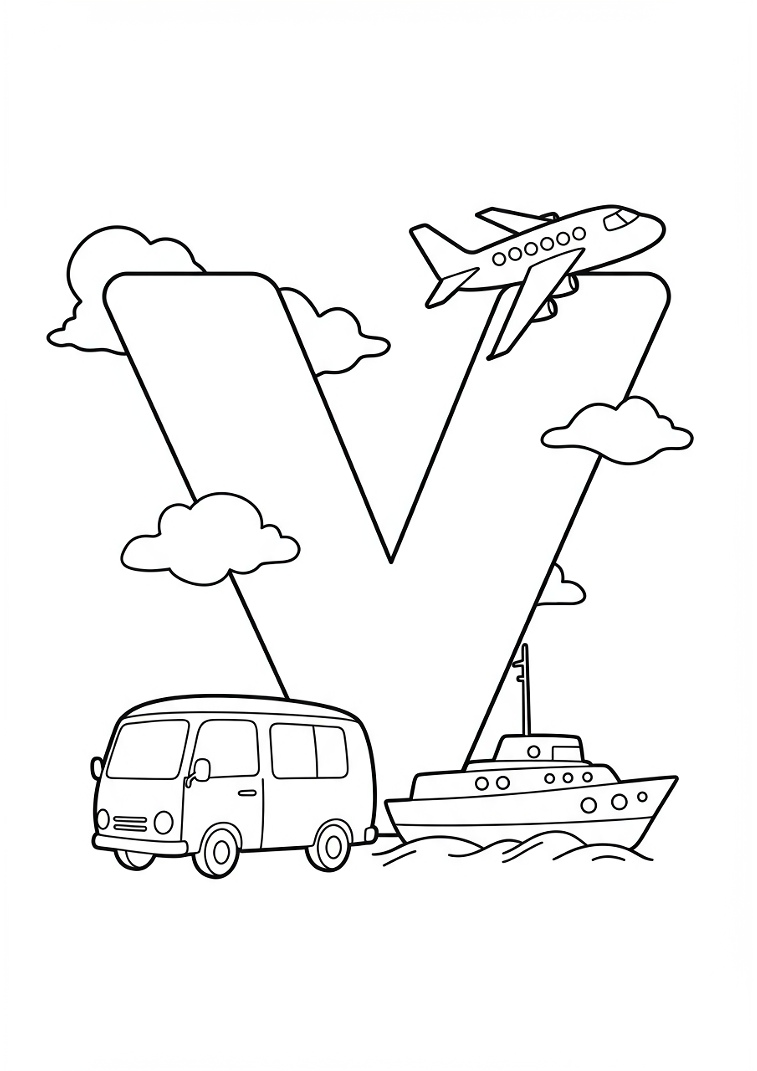 Letter V Vehicles Coloring Page - Free Coloring Page | TryColoringPages