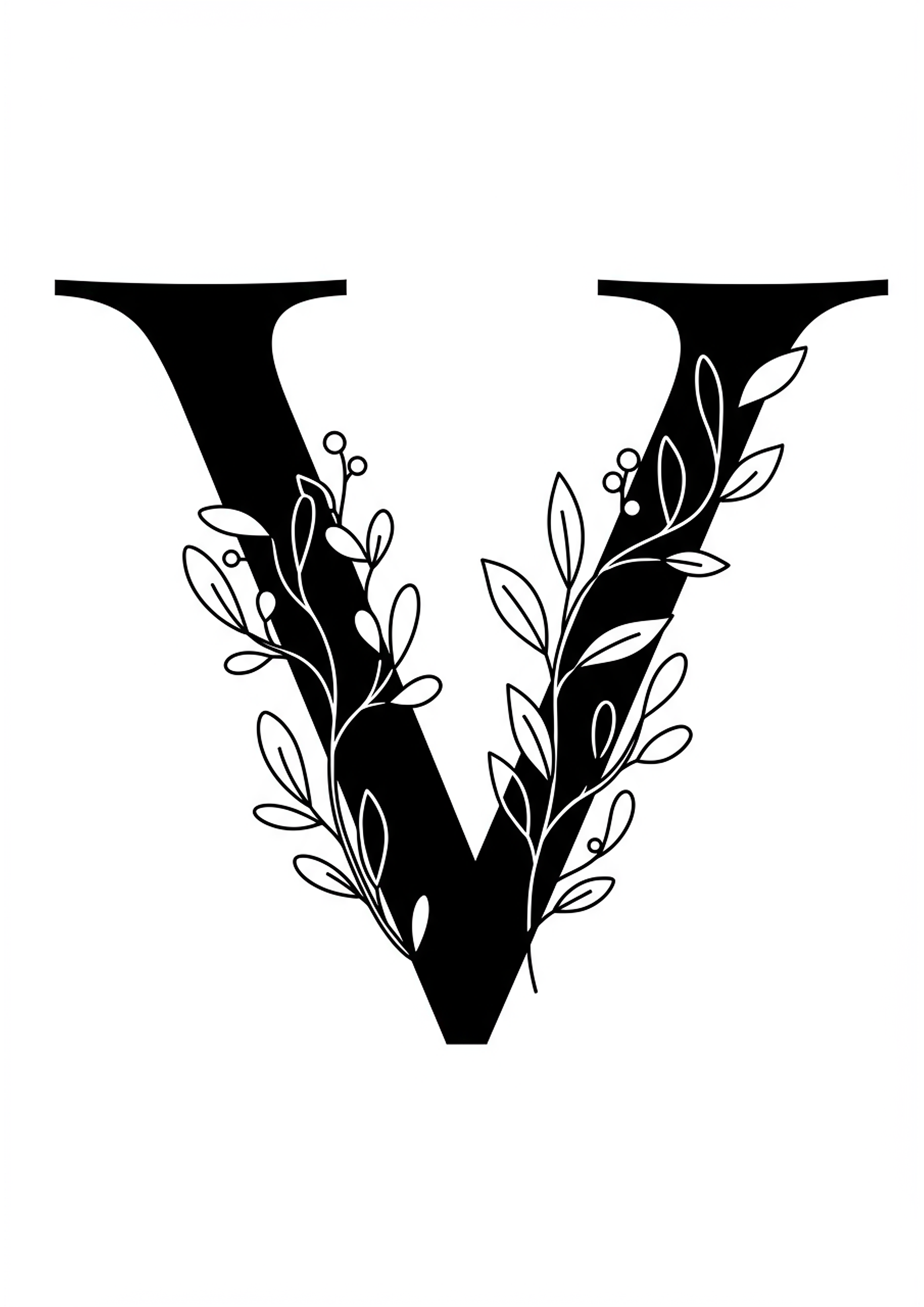 Letter V with Vibrant Botanical Vines - Free Coloring Page ...