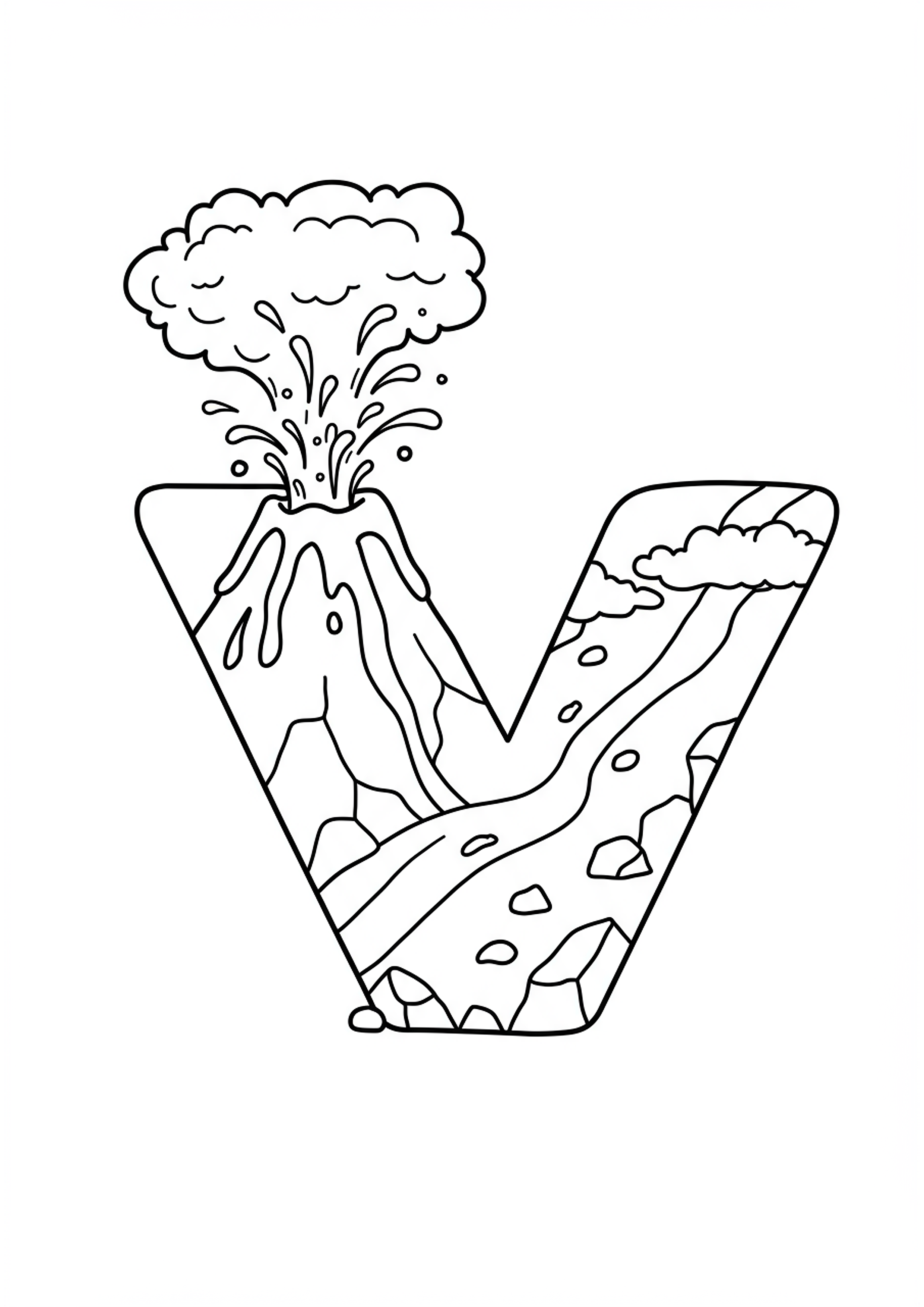 Letter V with Volcano Eruption Coloring Page - Free Coloring Page ...