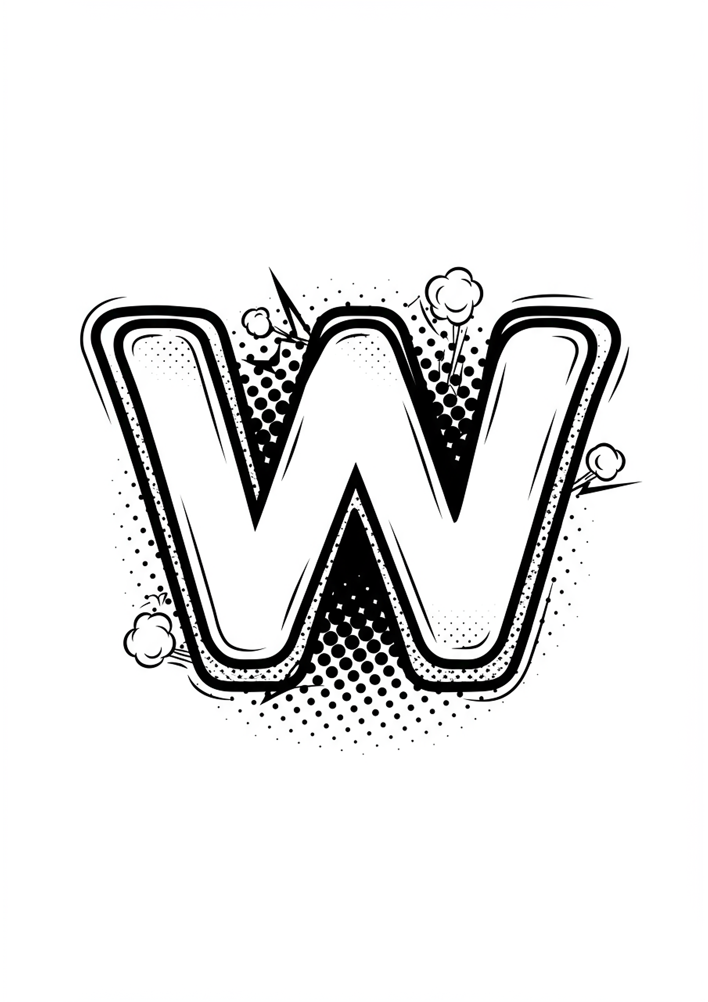 Letter W in Vintage Comic Book Style Coloring Page - Free Coloring Page ...