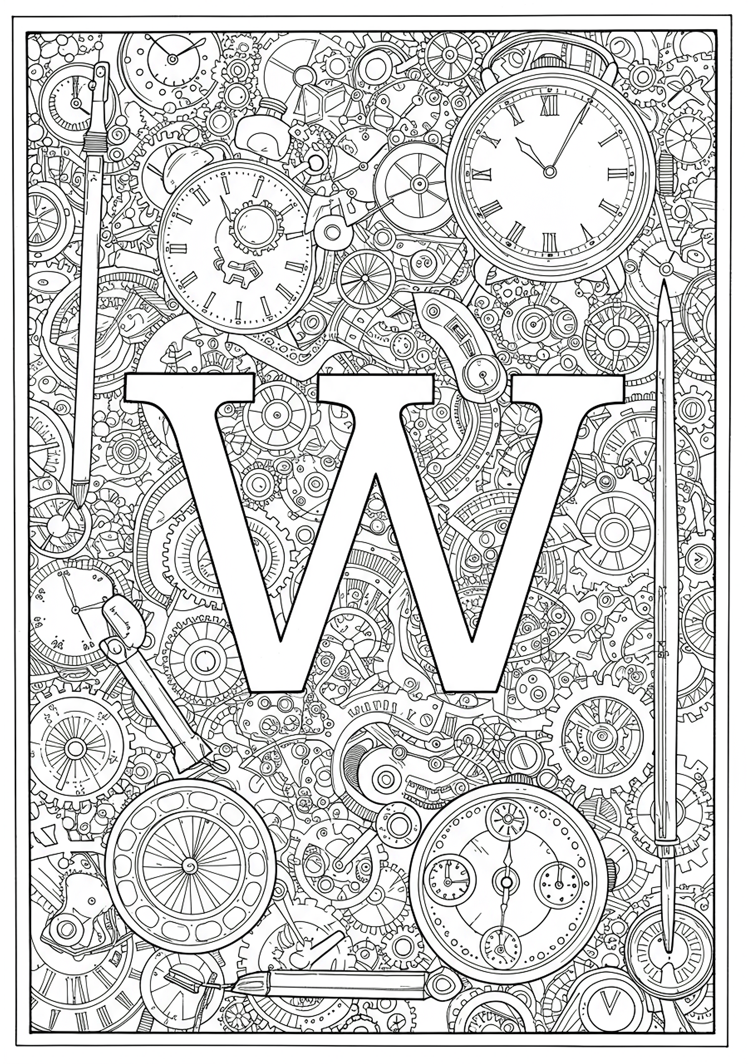 Letter W in Watchmaker's World Coloring Page - Free Coloring Page ...
