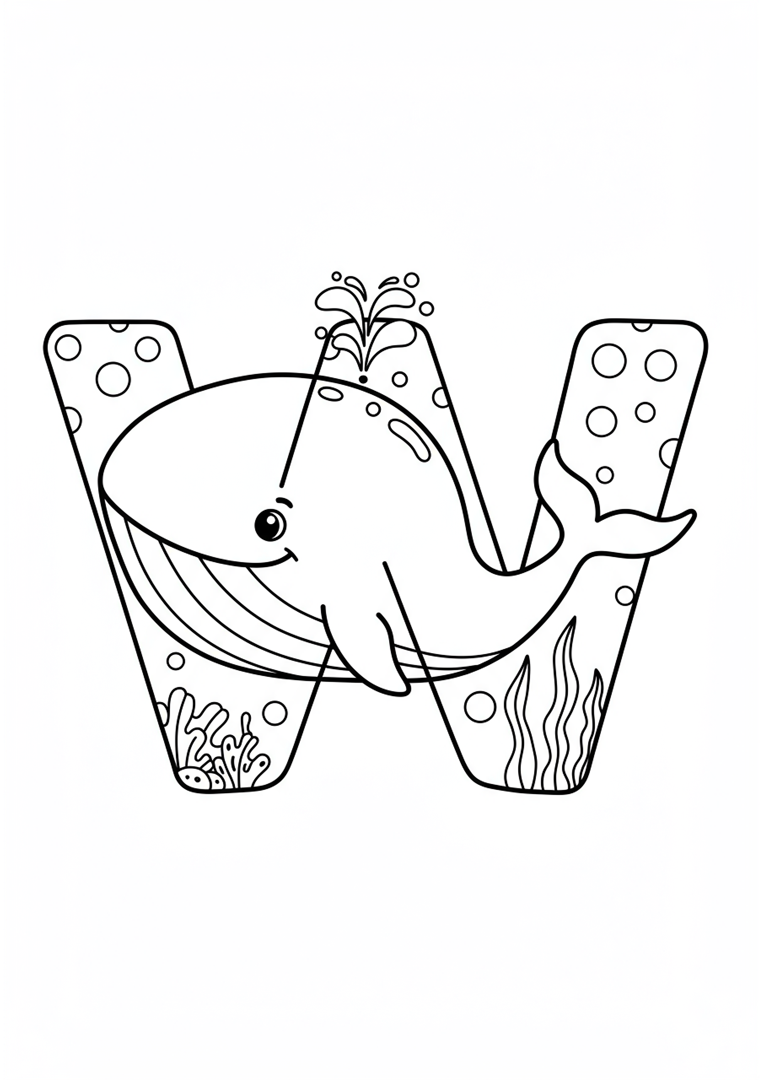 Letter W Whale Under the Sea Coloring Page - Free Coloring Page ...