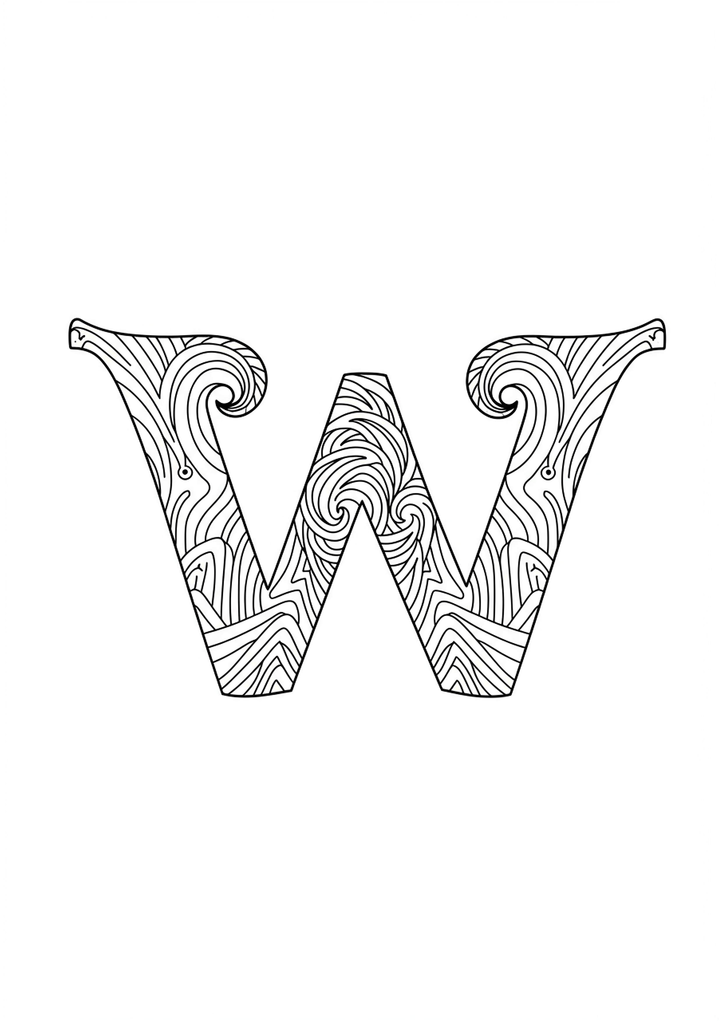 Letter W with Artistic Waves Coloring Page - Free Coloring Page ...