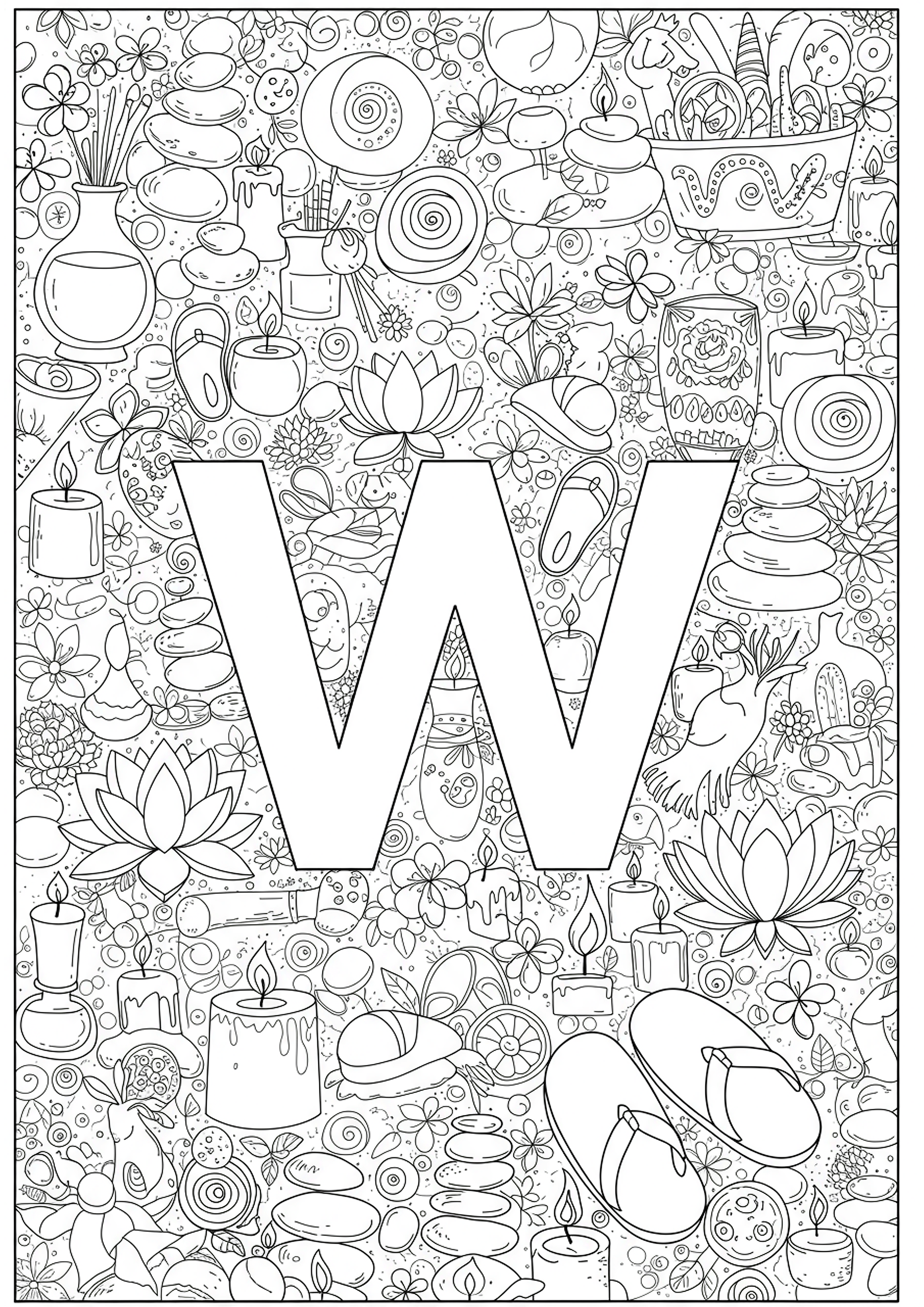 Letter W with Wellness Icons Coloring Page - Free Coloring Page ...