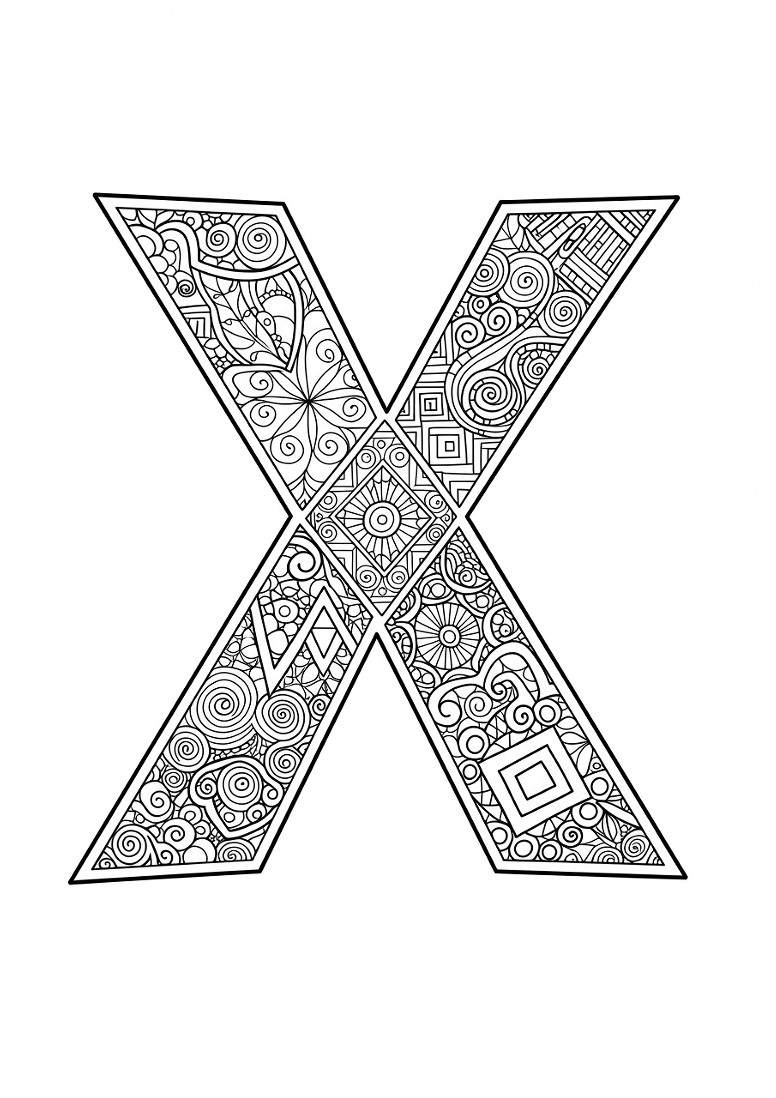 Letter X Mosaic Tiles Coloring Page - Free Coloring Page | TryColoringPages