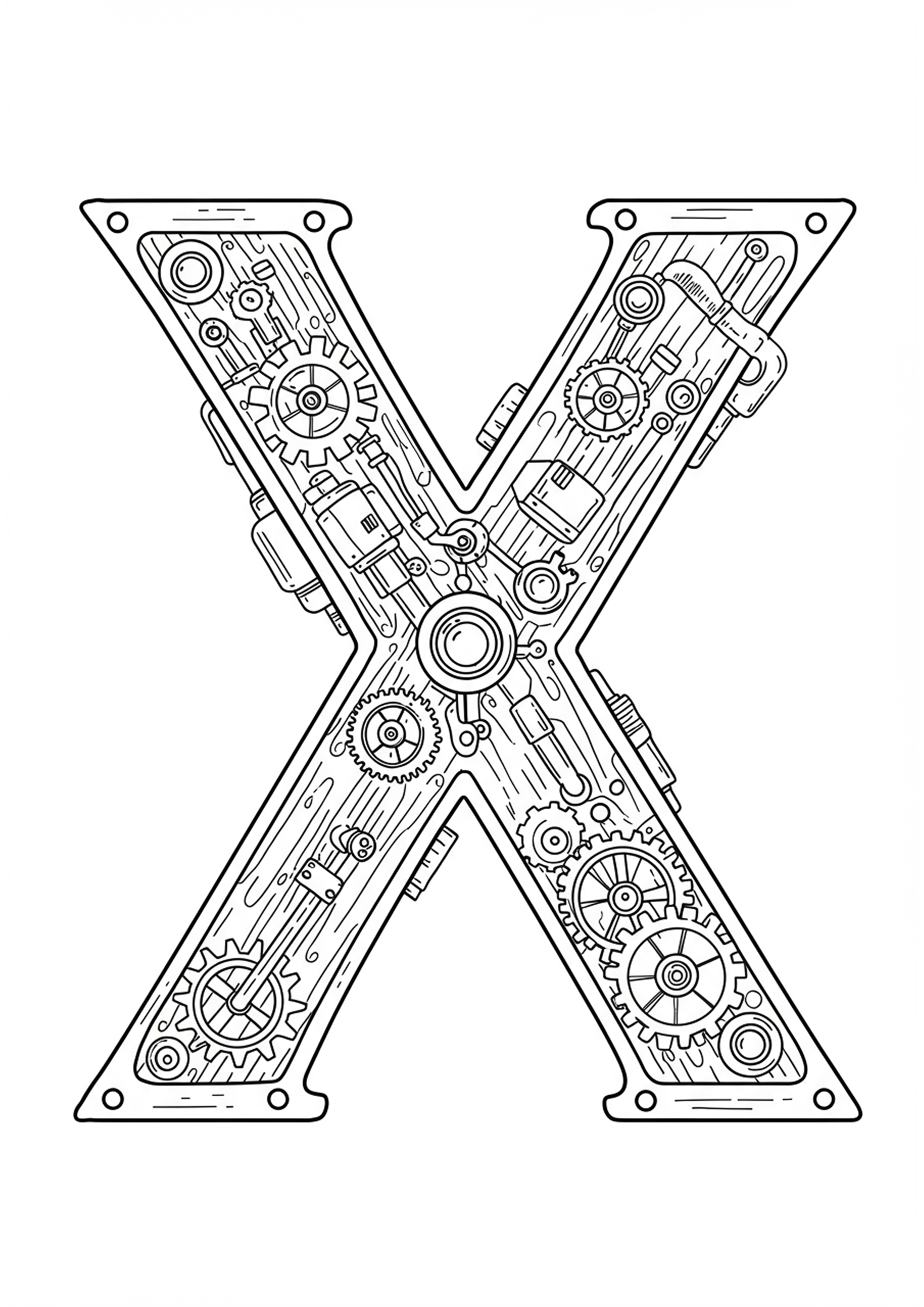 Letter X Steampunk Gears Coloring Page - Free Coloring Page ...