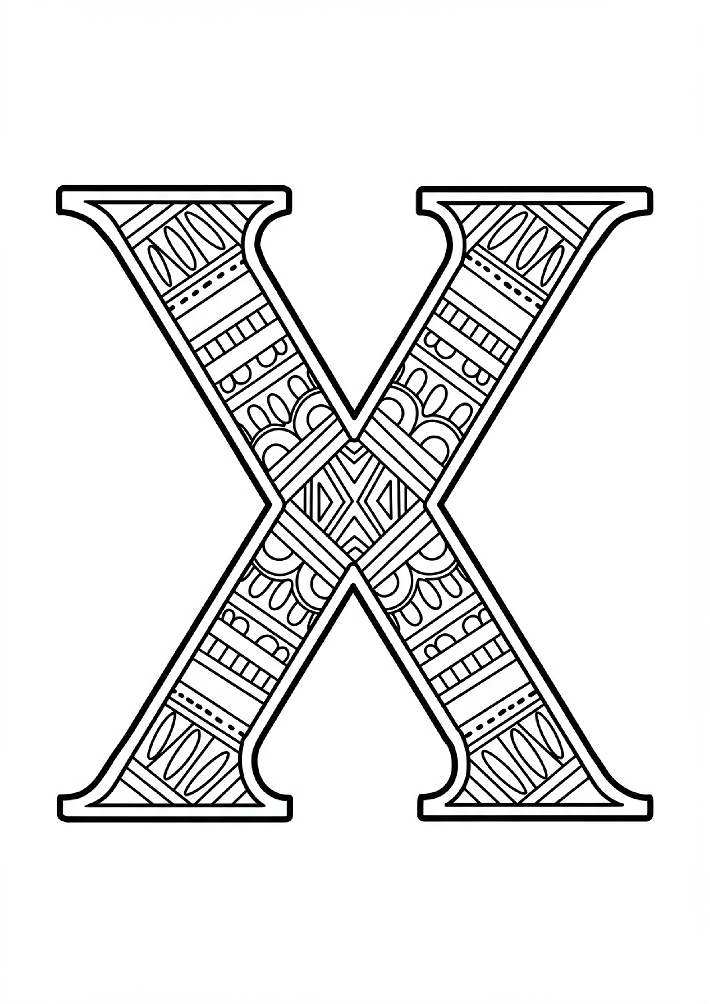 Letter X with Geometric Patterns Coloring Page - Free Coloring Page ...