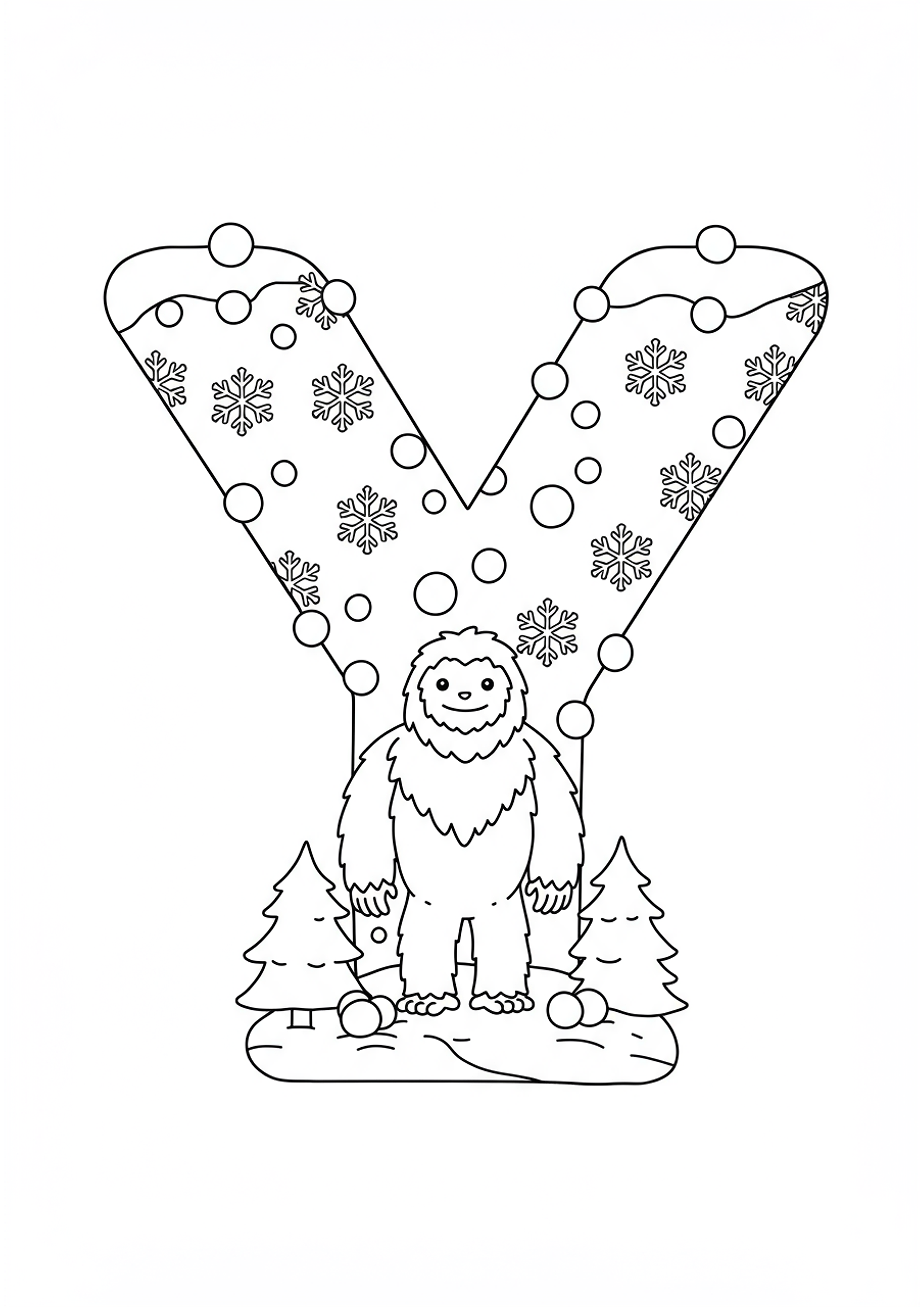Letter Y and Yeti in a Winter Wonderland - Free Coloring Page ...