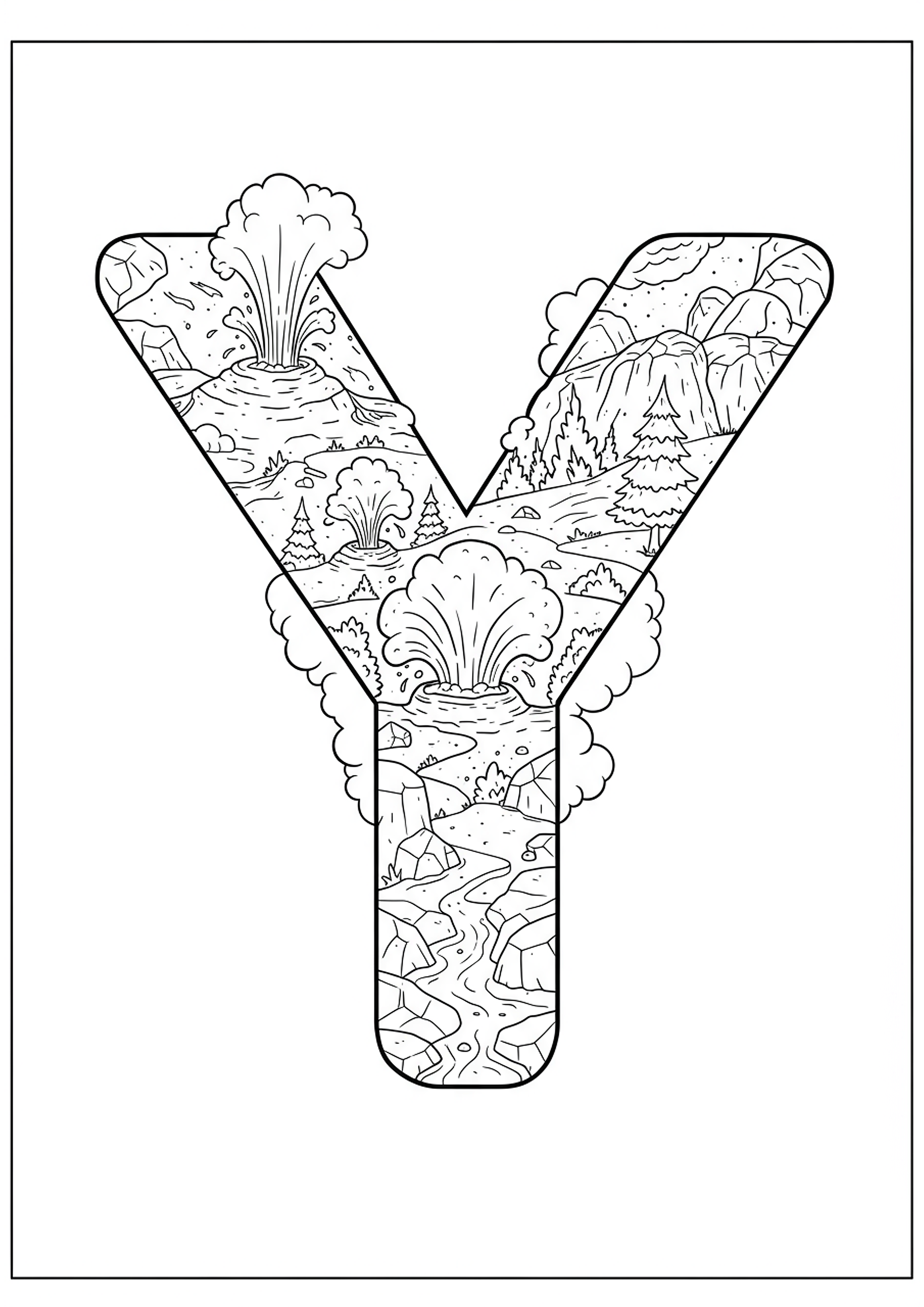 Letter Y Coloring Page: Yellowstone Geysers - Free Coloring Page ...