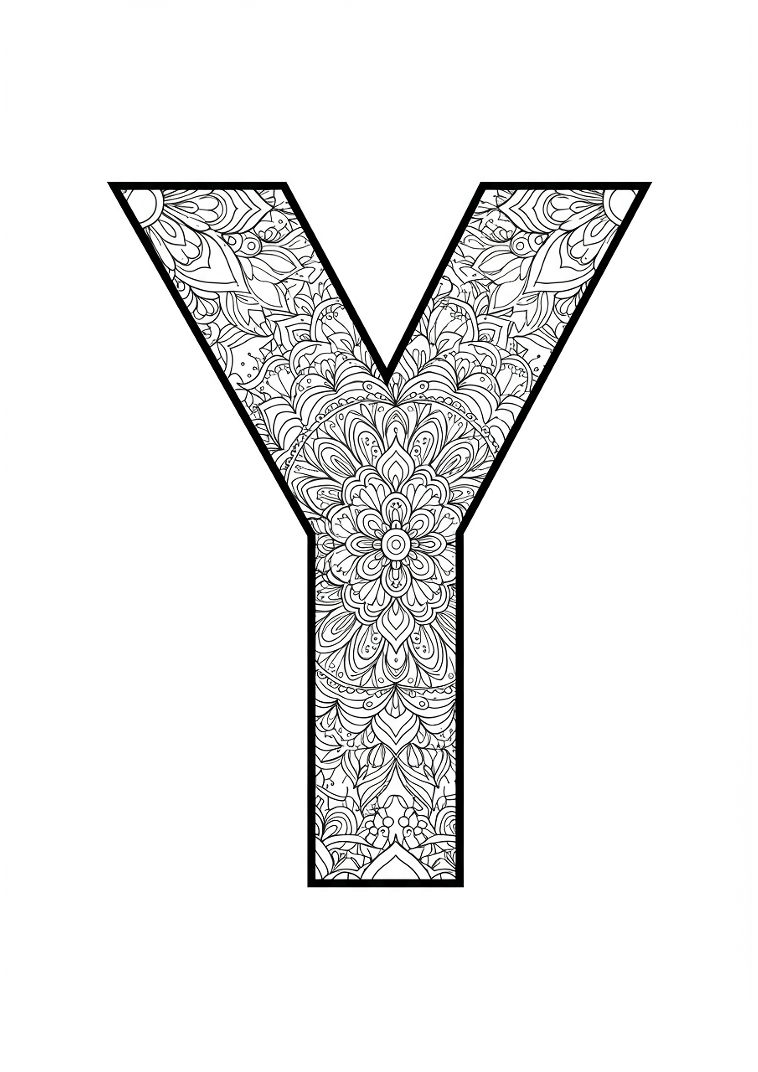 Letter Y with Mandala and Zentangle Fusion - Free Coloring Page ...