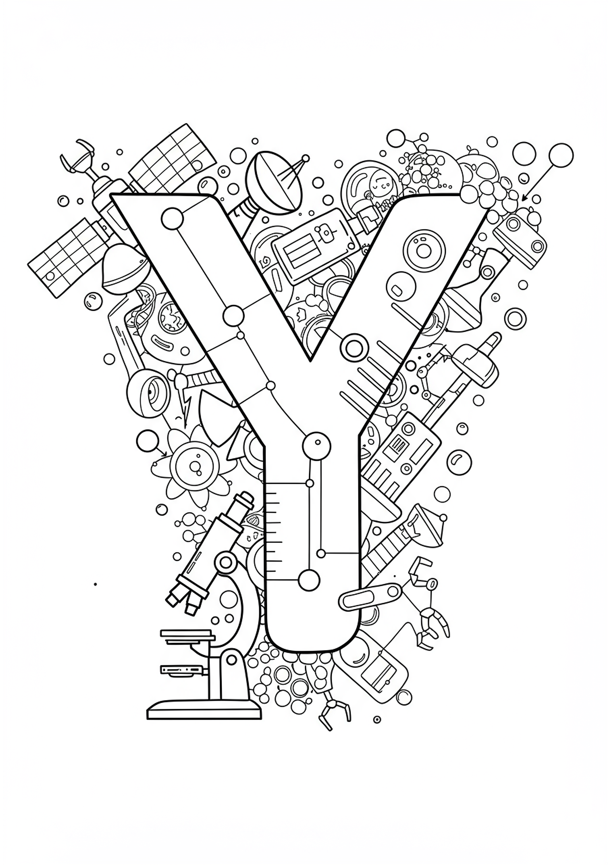 Letter Y with Science and Space Gadgets - Free Coloring Page ...