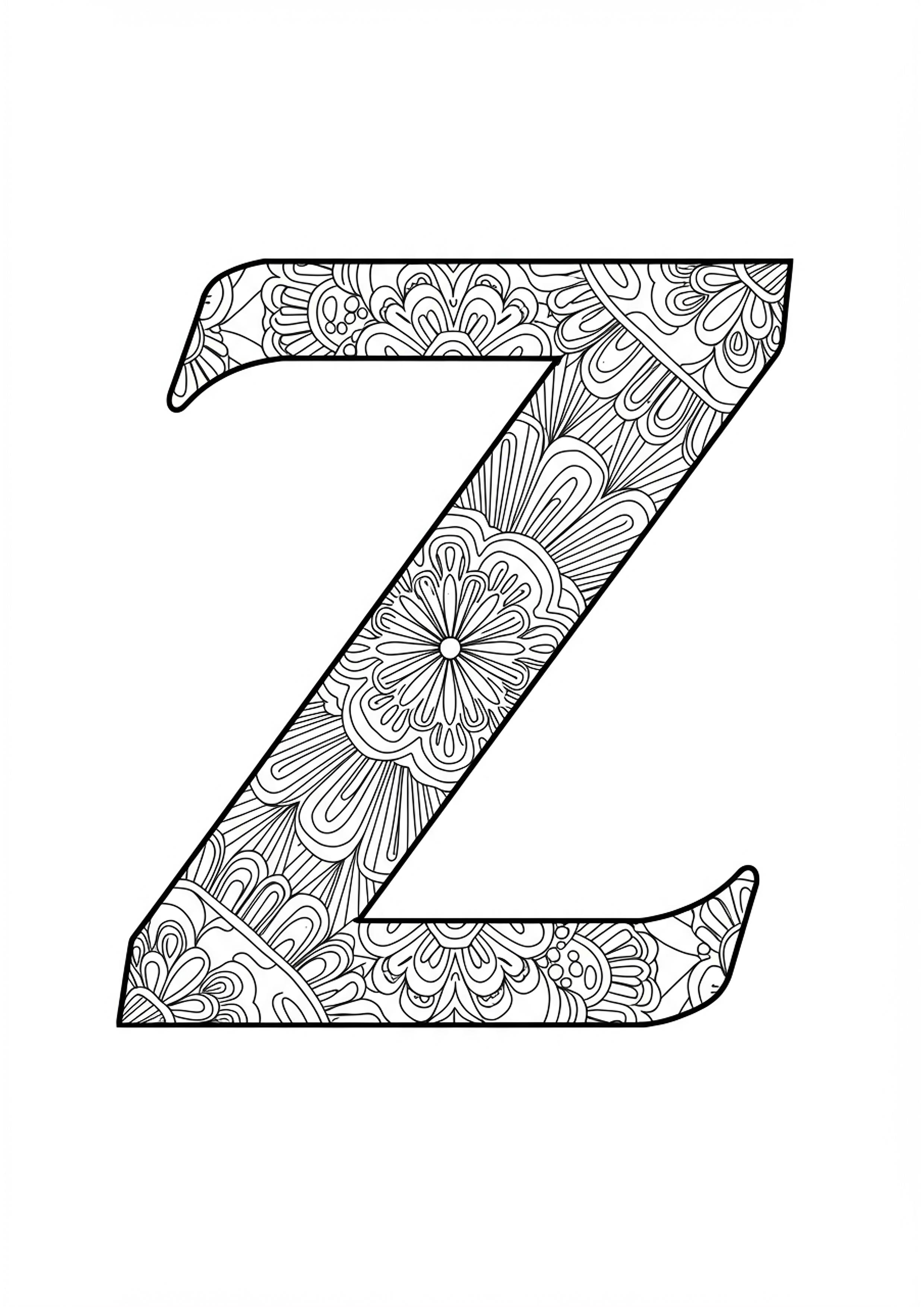 Letter Z with Art Deco Patterns - Free Coloring Page | TryColoringPages