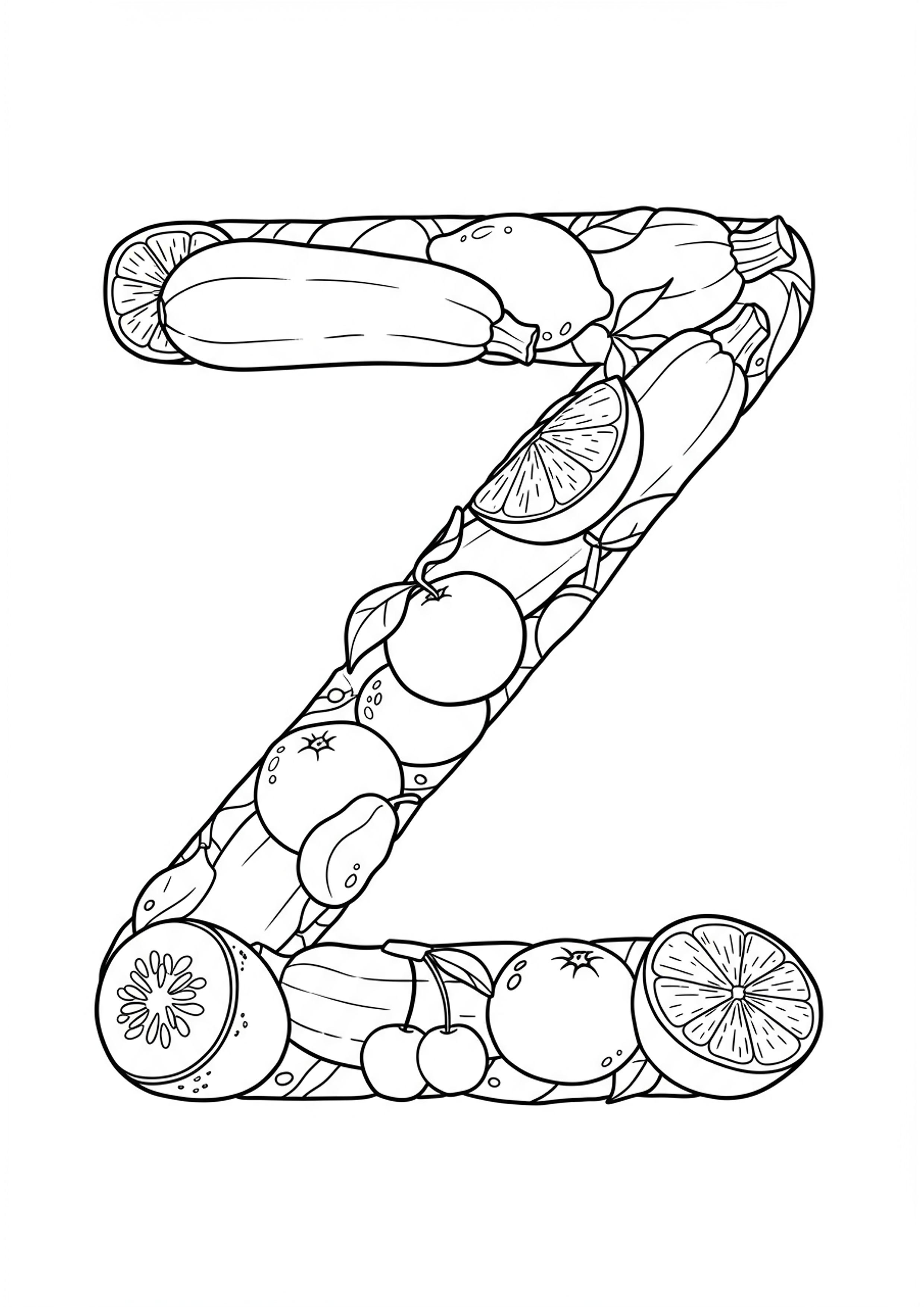 Letter Z with Zesty Fruits Coloring Page - Free Coloring Page ...