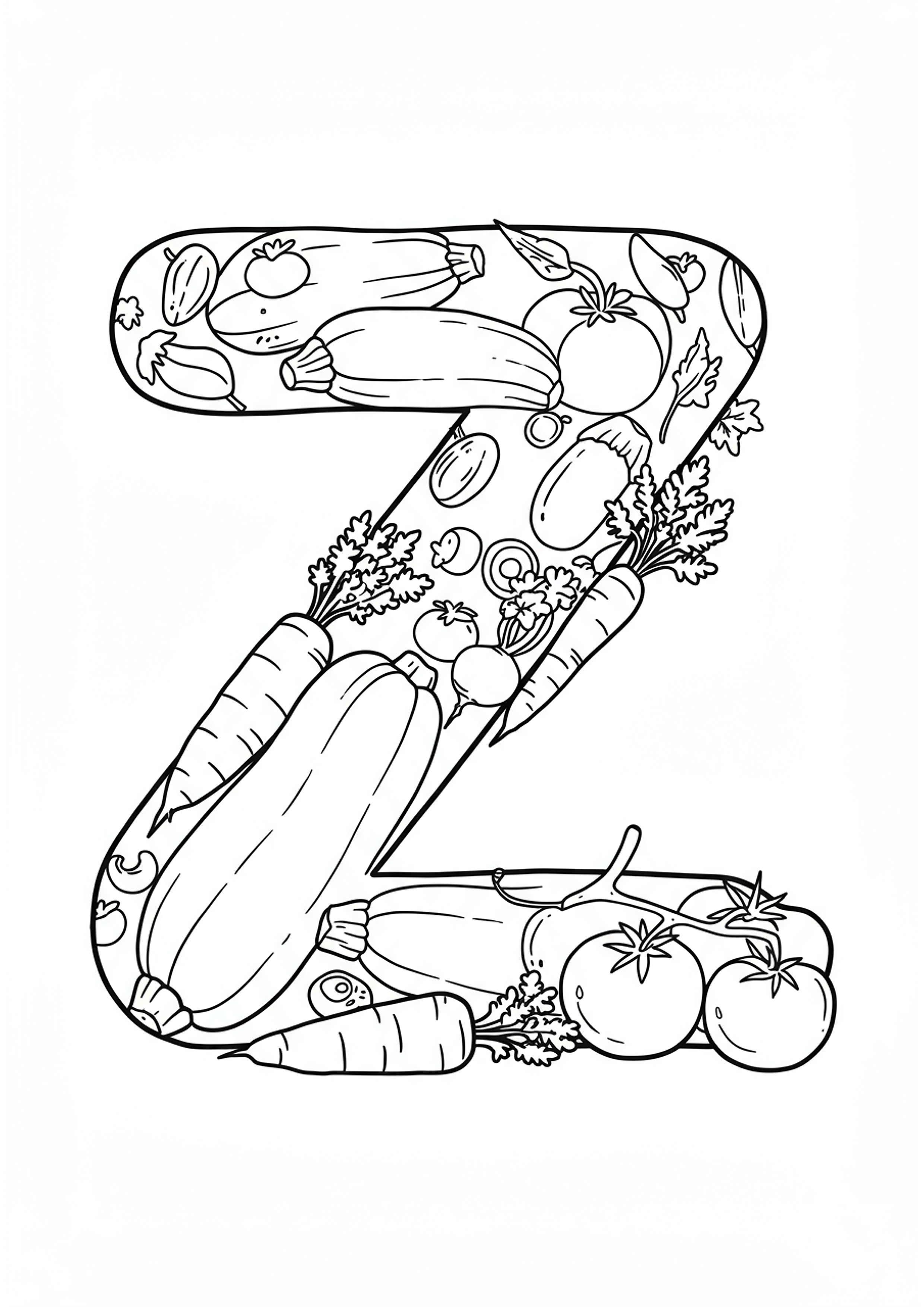 Letter Z with Zucchini and Vegetables Coloring Page - Free Coloring ...