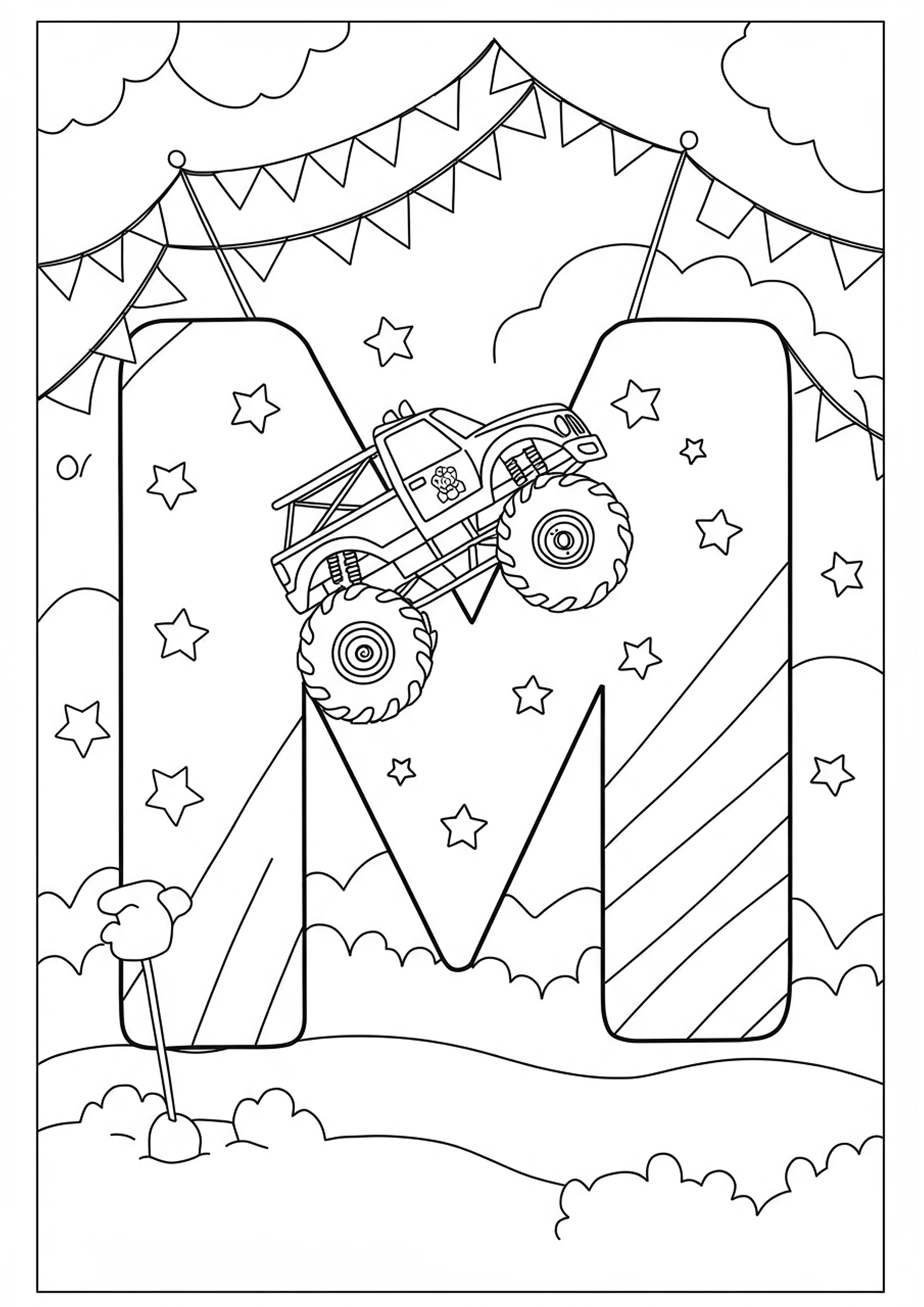 M is for Monster Truck Coloring Page - Free Coloring Page ...