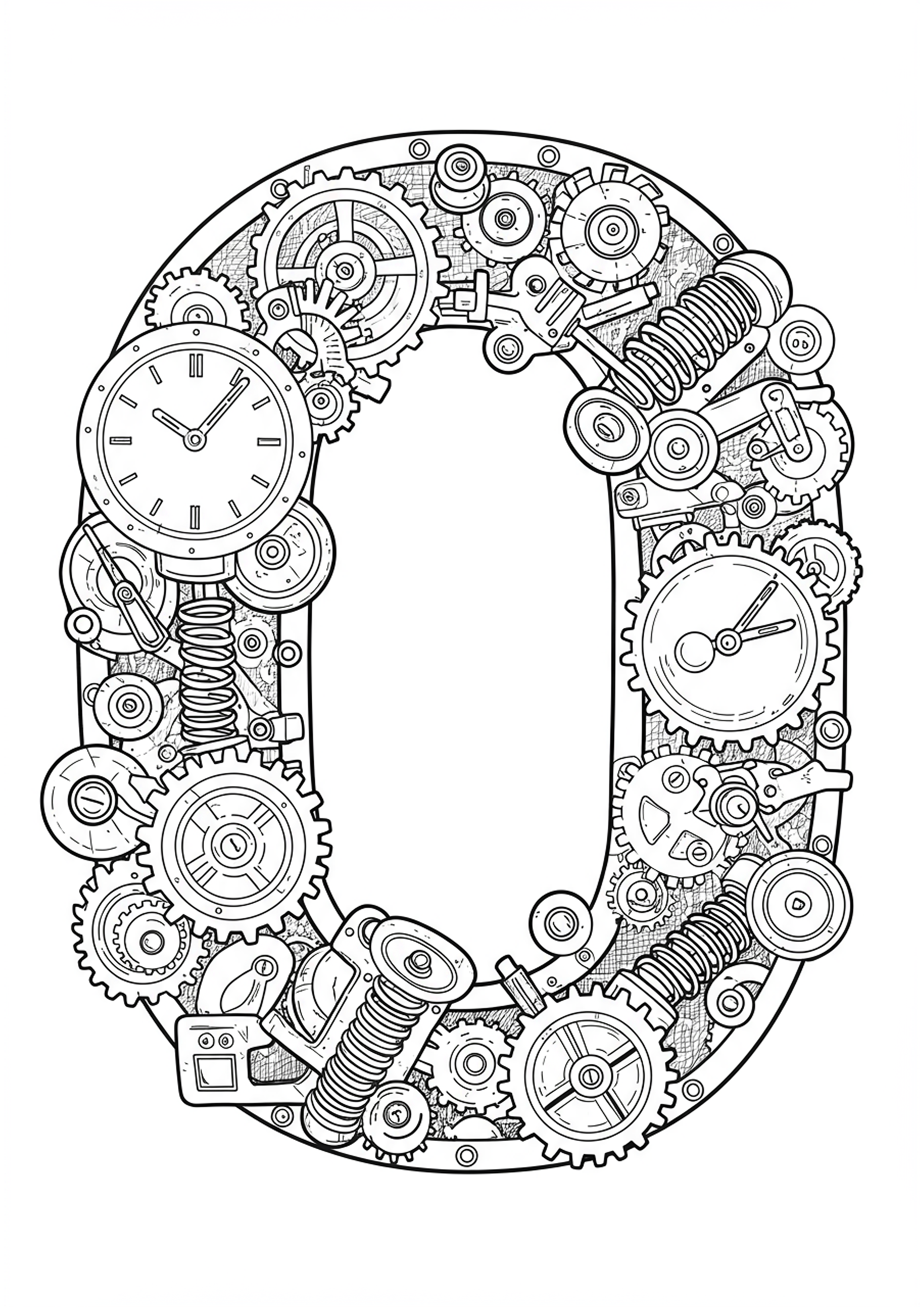 Mechanical Clockwork Letter O Coloring Page - Free Coloring Page ...