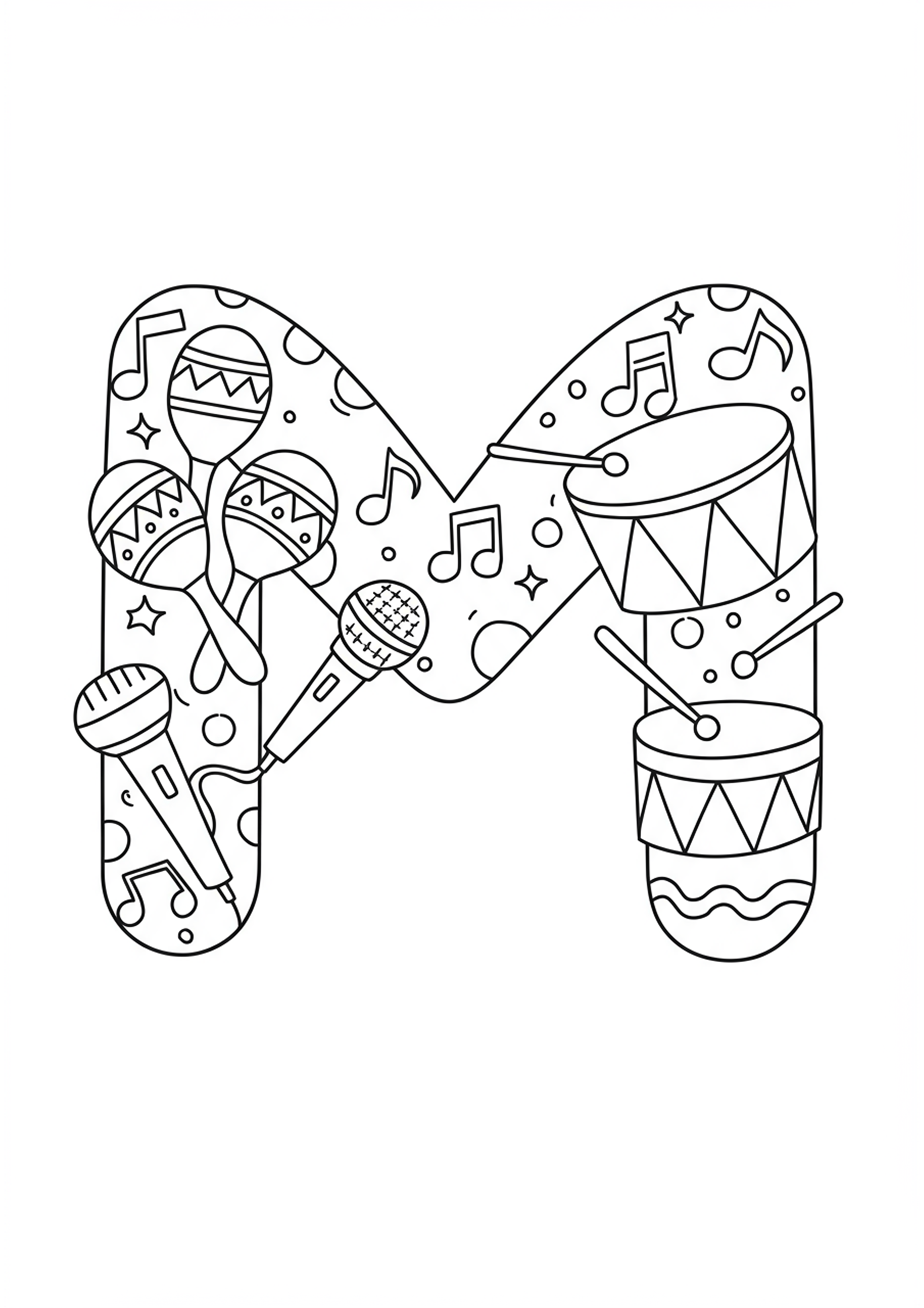 Musical Letter M Band - Free Coloring Page | TryColoringPages