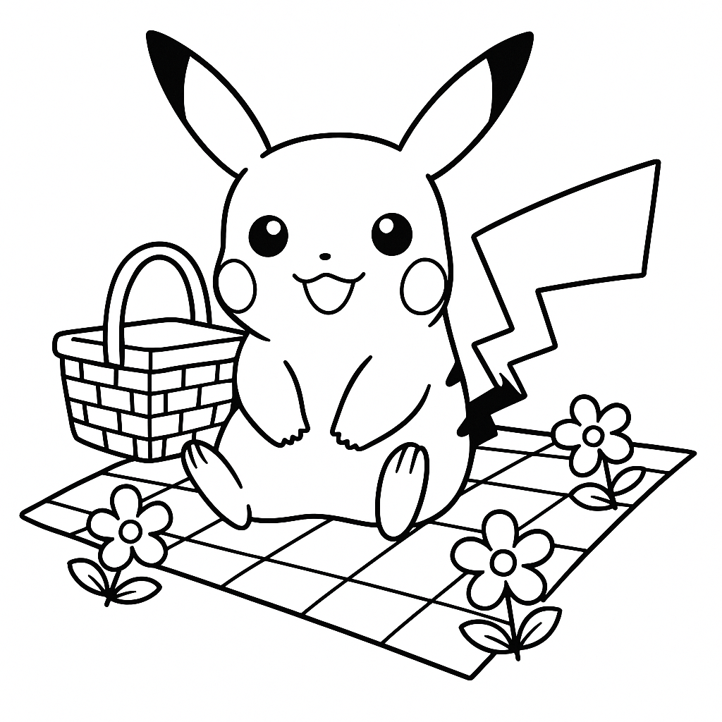Pikachu's Spring Picnic - Free Coloring Page | TryColoringPages