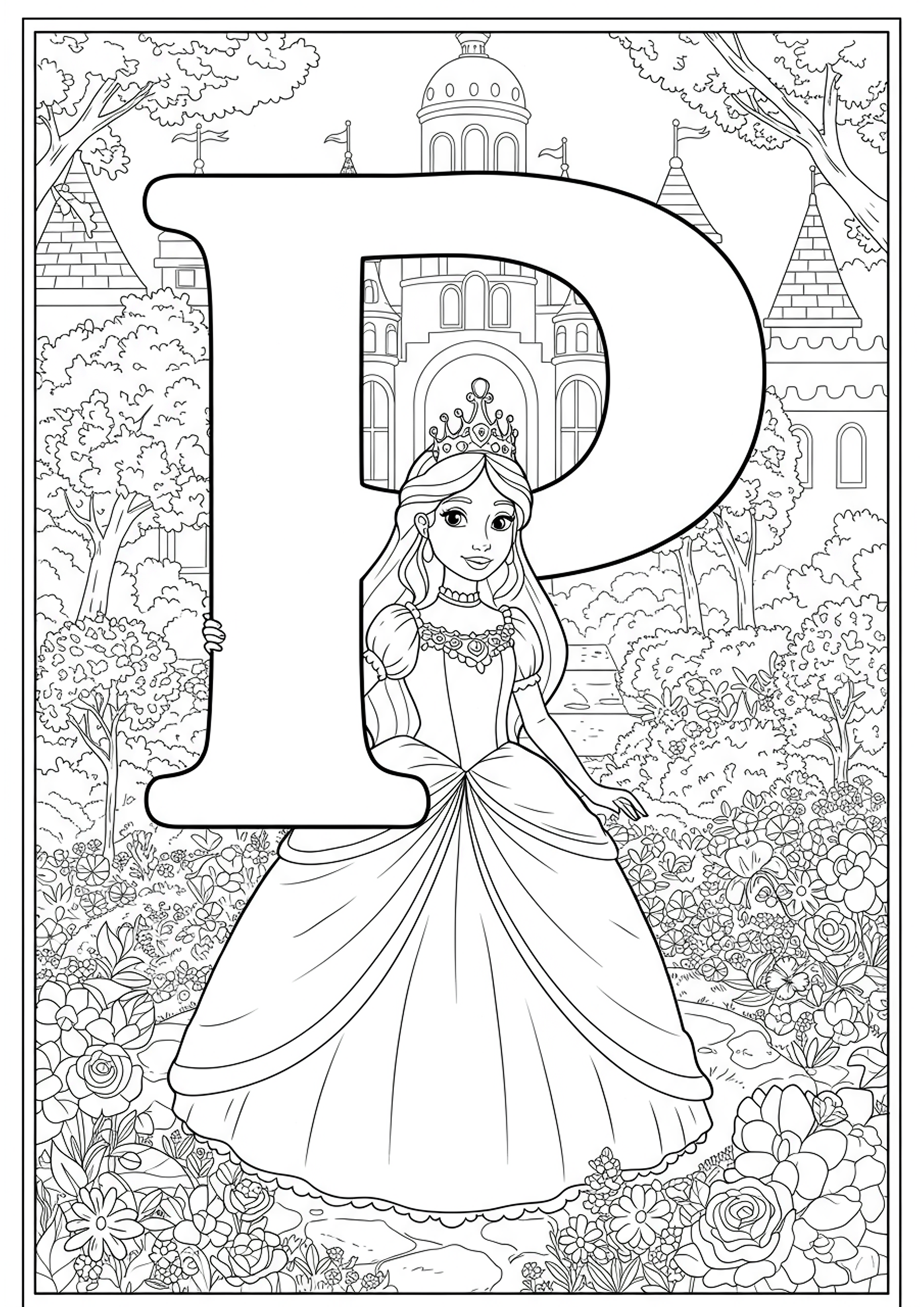 Princess and Palace Letter P Coloring Page - Free Coloring Page ...
