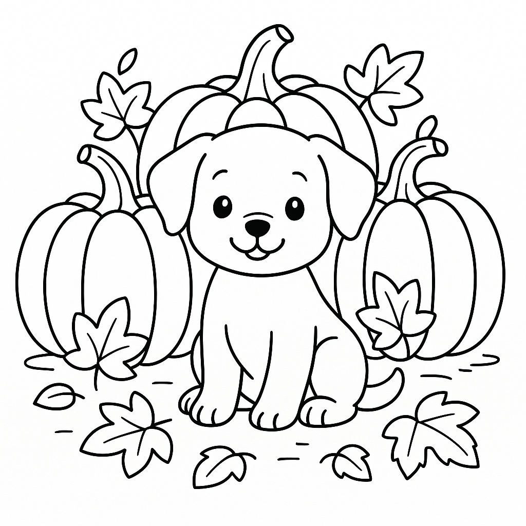 Puppy and Pumpkin Patch Coloring Page - Free Coloring Page ...