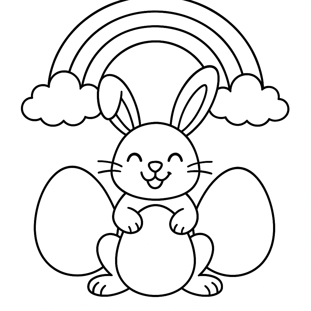 Rainbow and Easter Bunny Coloring Page - Free Coloring Page ...