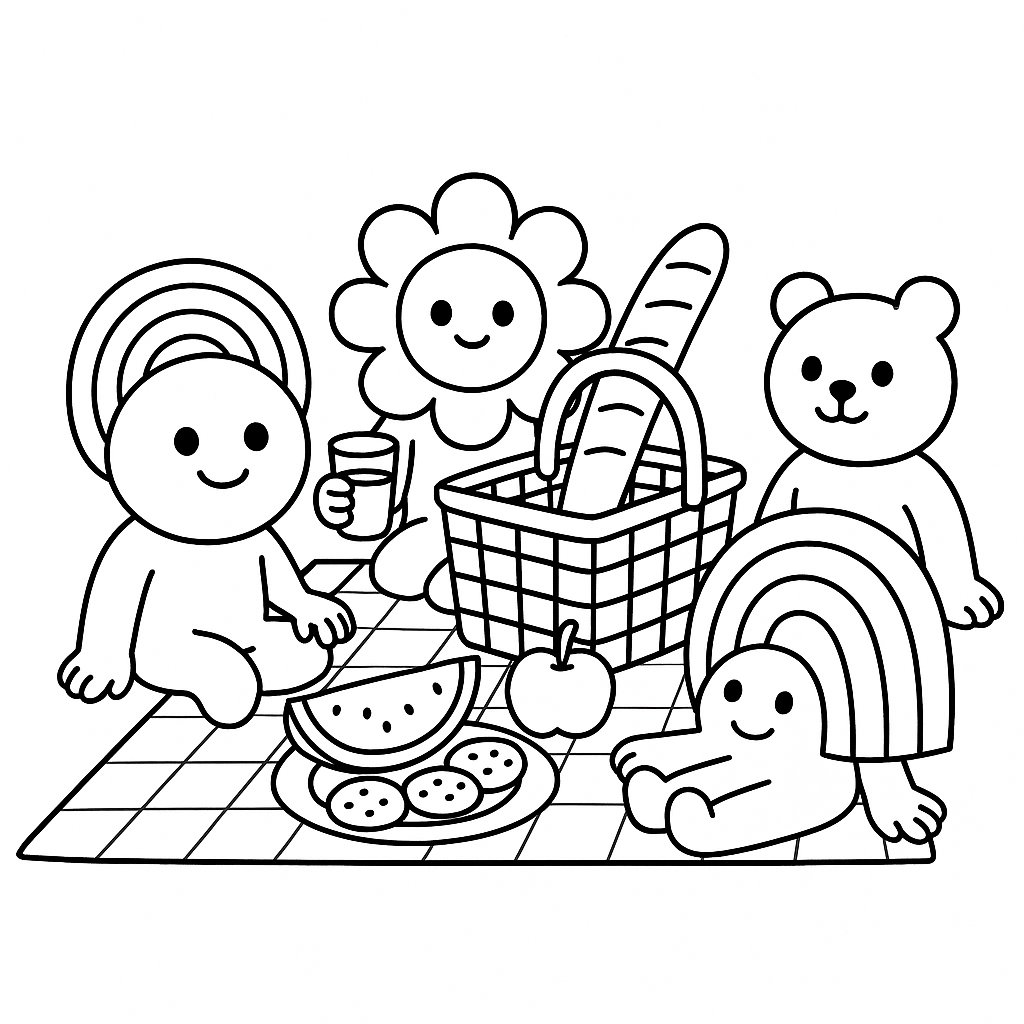 Rainbow Friends on a Picnic - Free Coloring Page | TryColoringPages