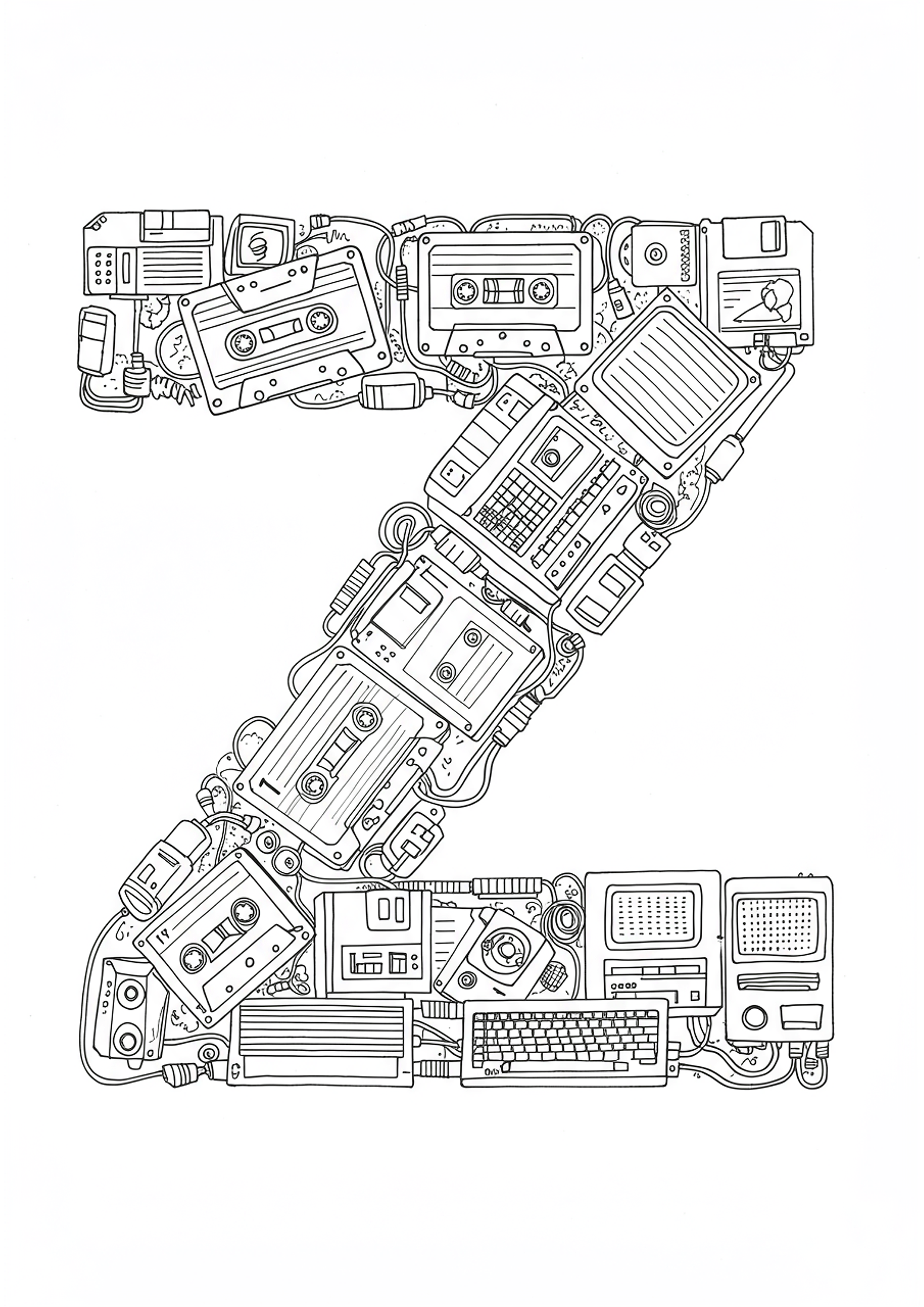 Retro Technology Letter Z Coloring Page - Free Coloring Page ...