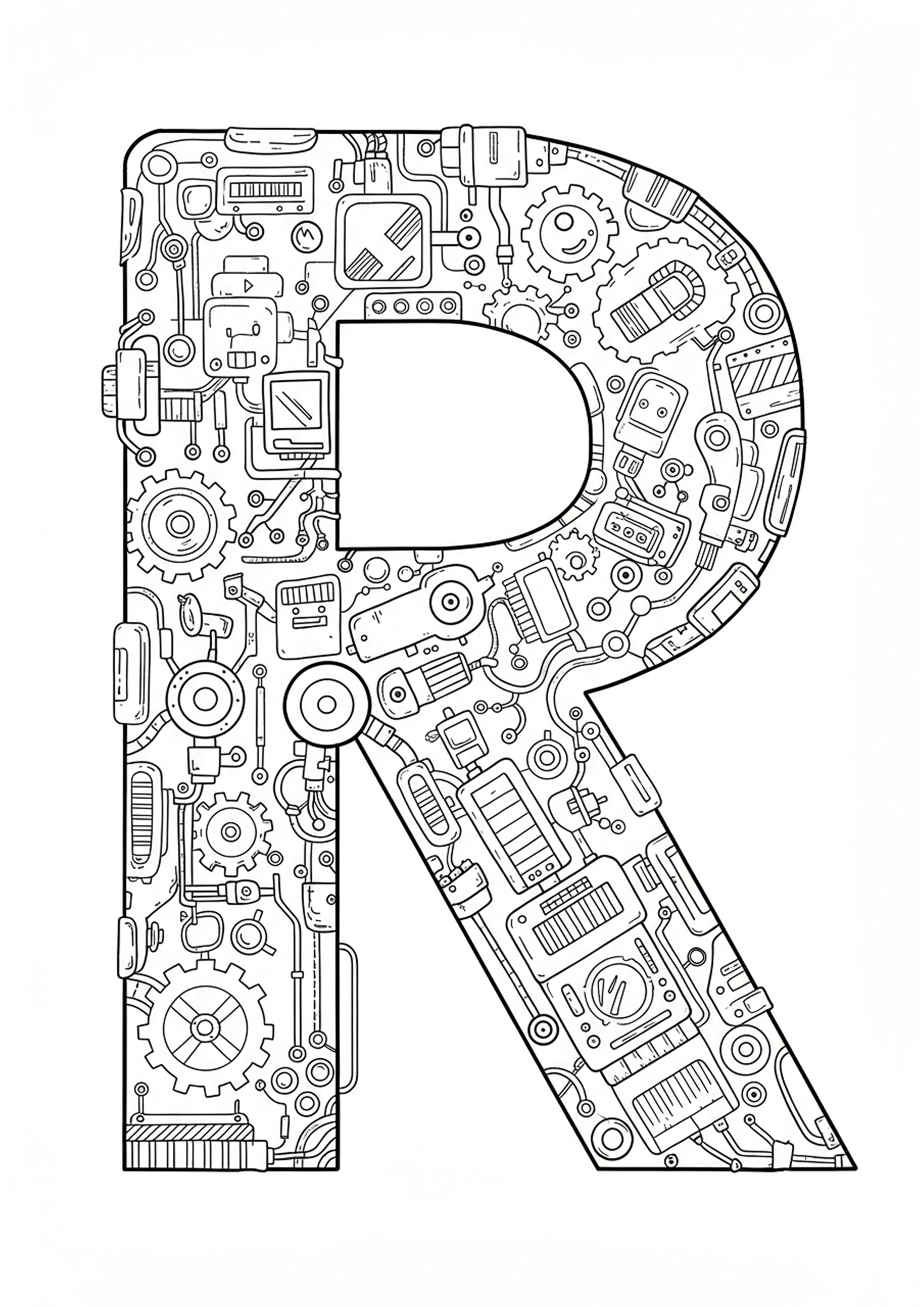 Robot Revolution: Techy Letter R Coloring Page - Free Coloring Page ...