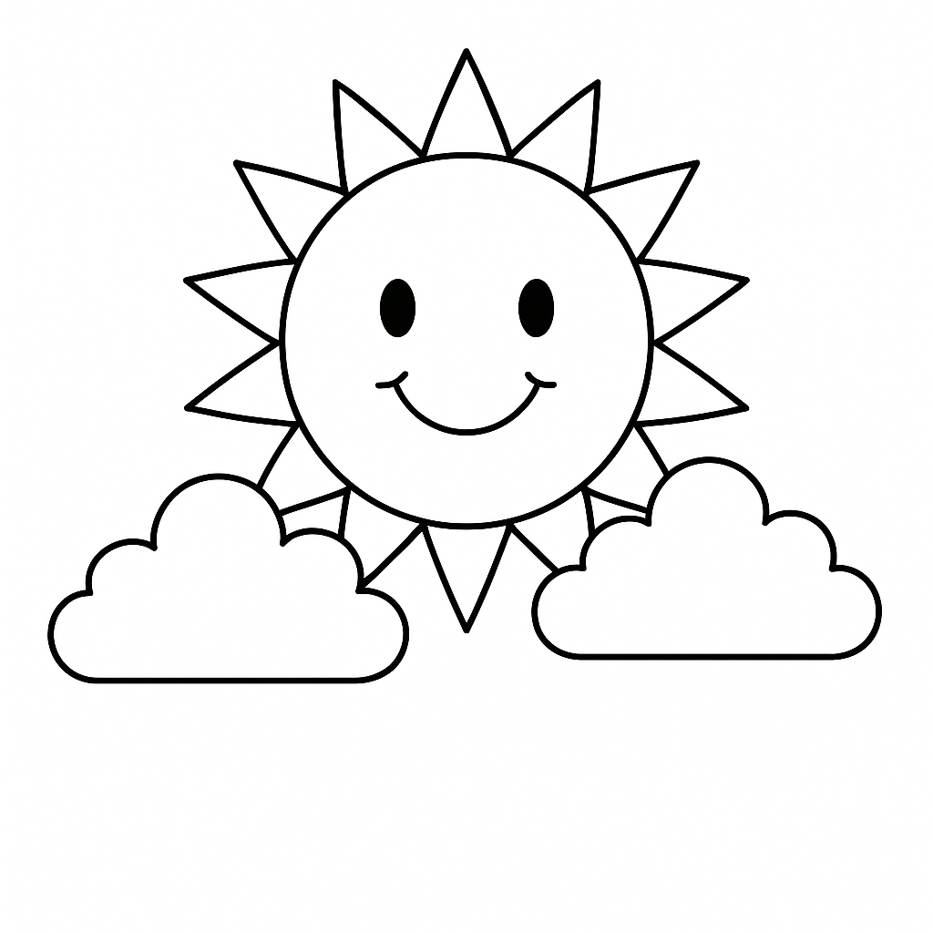 Smiling Sun with Clouds Coloring Page - Free Coloring Page ...