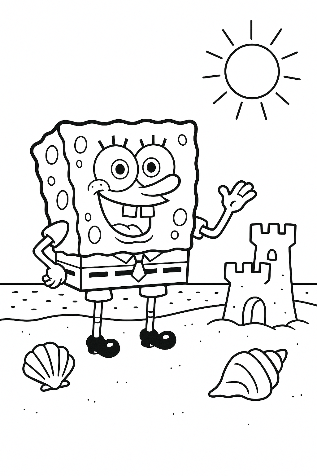 SpongeBob Enjoys a Sunny Beach Day Coloring Page - Free Coloring Page ...