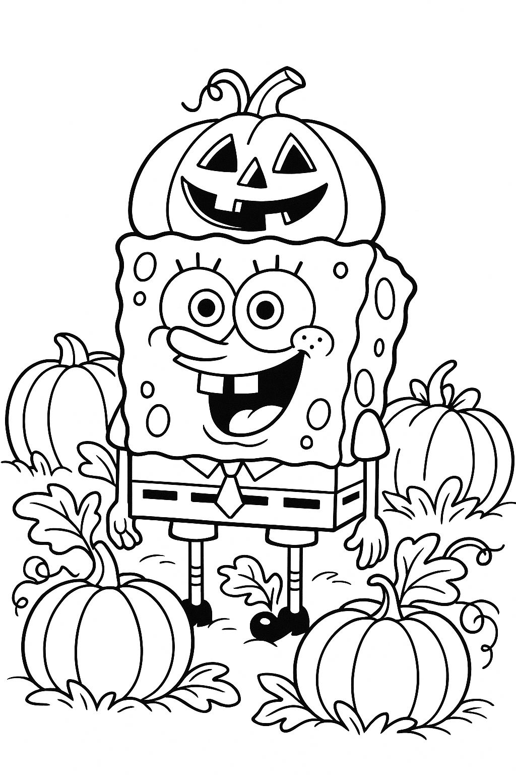 SpongeBob Halloween Pumpkin Patch Coloring Page - Free Coloring Page ...