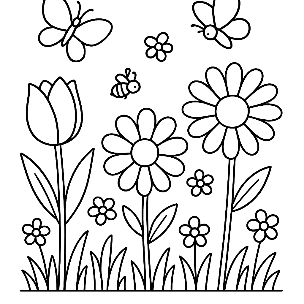 Spring Garden Fun Coloring Page - Free Coloring Page | TryColoringPages