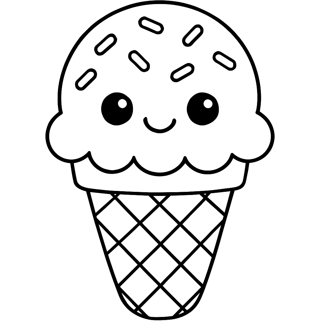 Sunny Kawaii Summer Ice Cream - Free Coloring Page | TryColoringPages